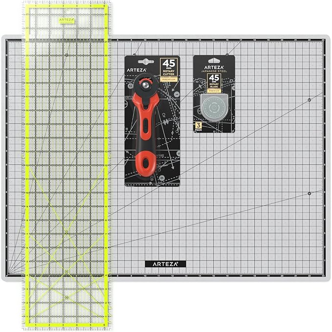 Amazon.com: Arteza Rotary Cutter Quilting Kit, Set of 4 (6.5X24 Ruler ...