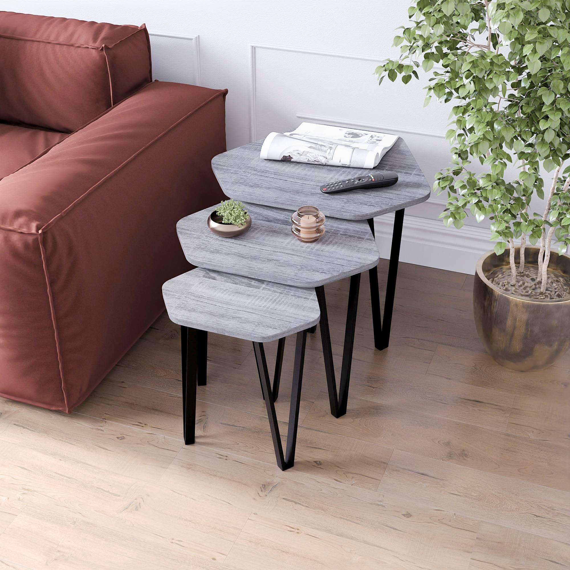 HYGRAD BUILT TO SURVIVE Set of 2 Marble/Metal Round Oval Nesting Side ...