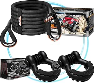 Amazon.com: AUTMATCH Kinetic Recovery Tow Rope 1" x 30FT with 3/4" D ...