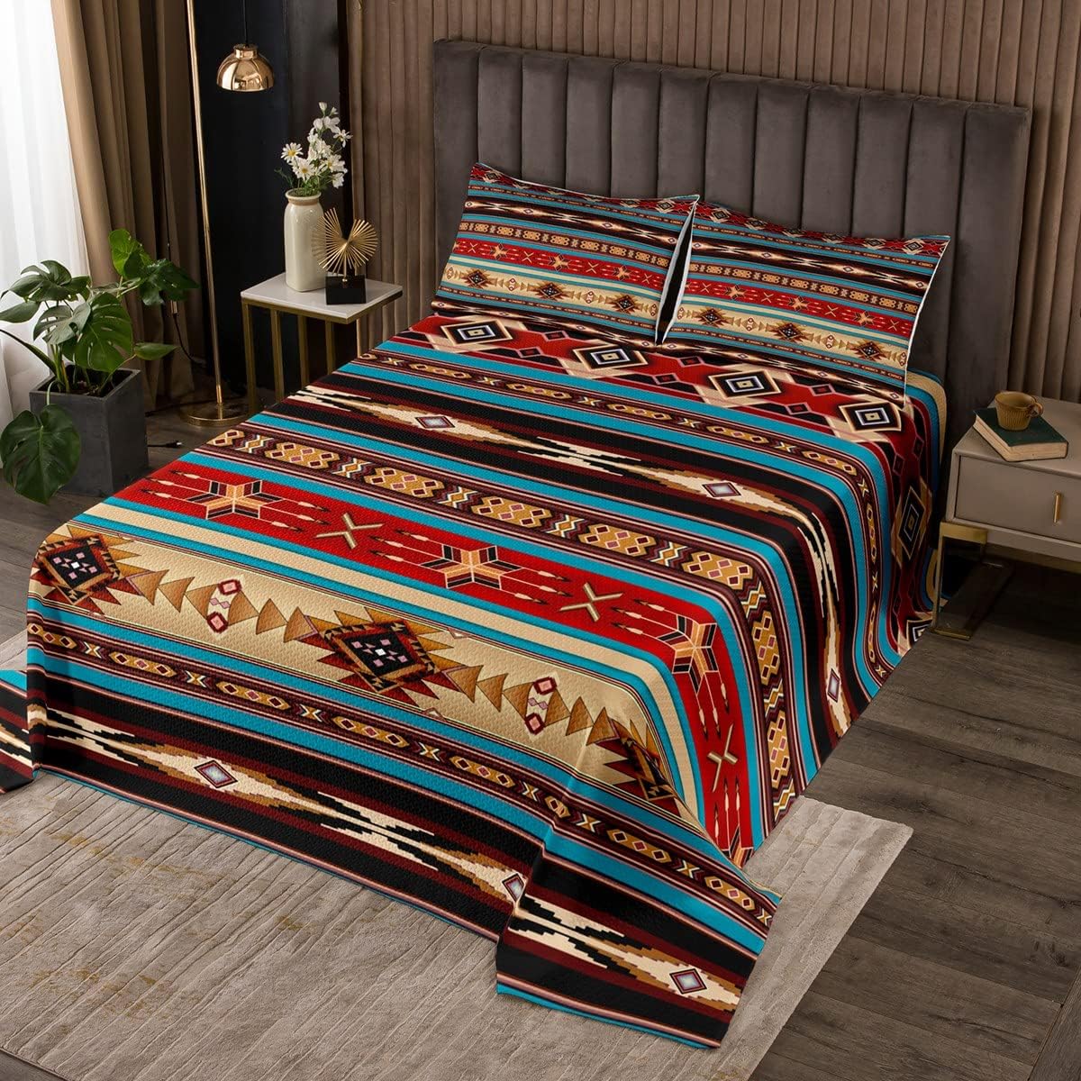 Amazon.com: Aztec Coverlet Set Ethnic Tribal Arrow Bedspread,Retro ...