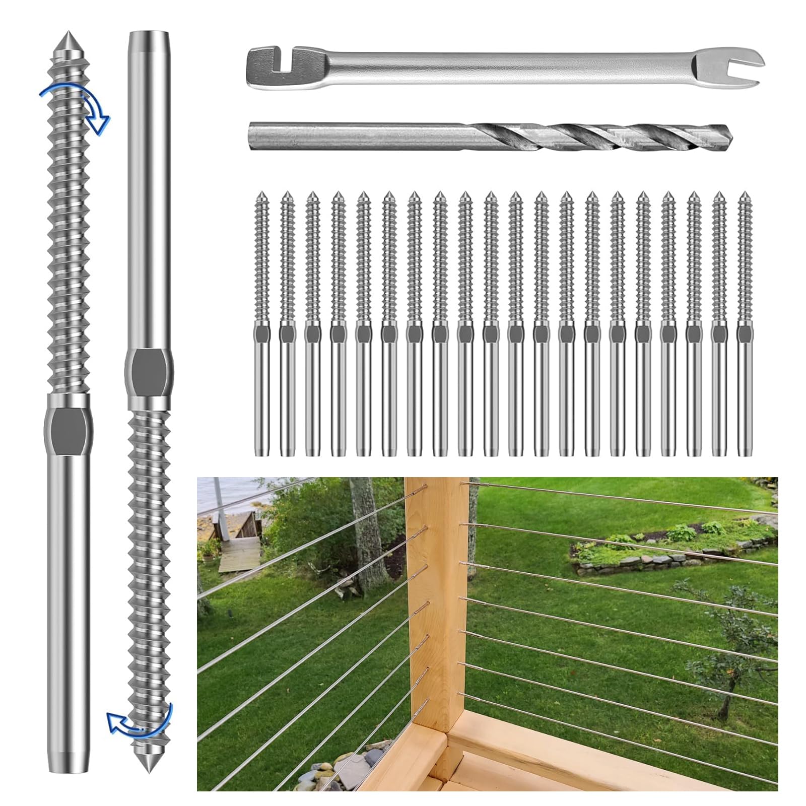 Snapklik.com : LuckIn 20 Pack 1/8" Cable Railing Hardware Kit, T316 ...