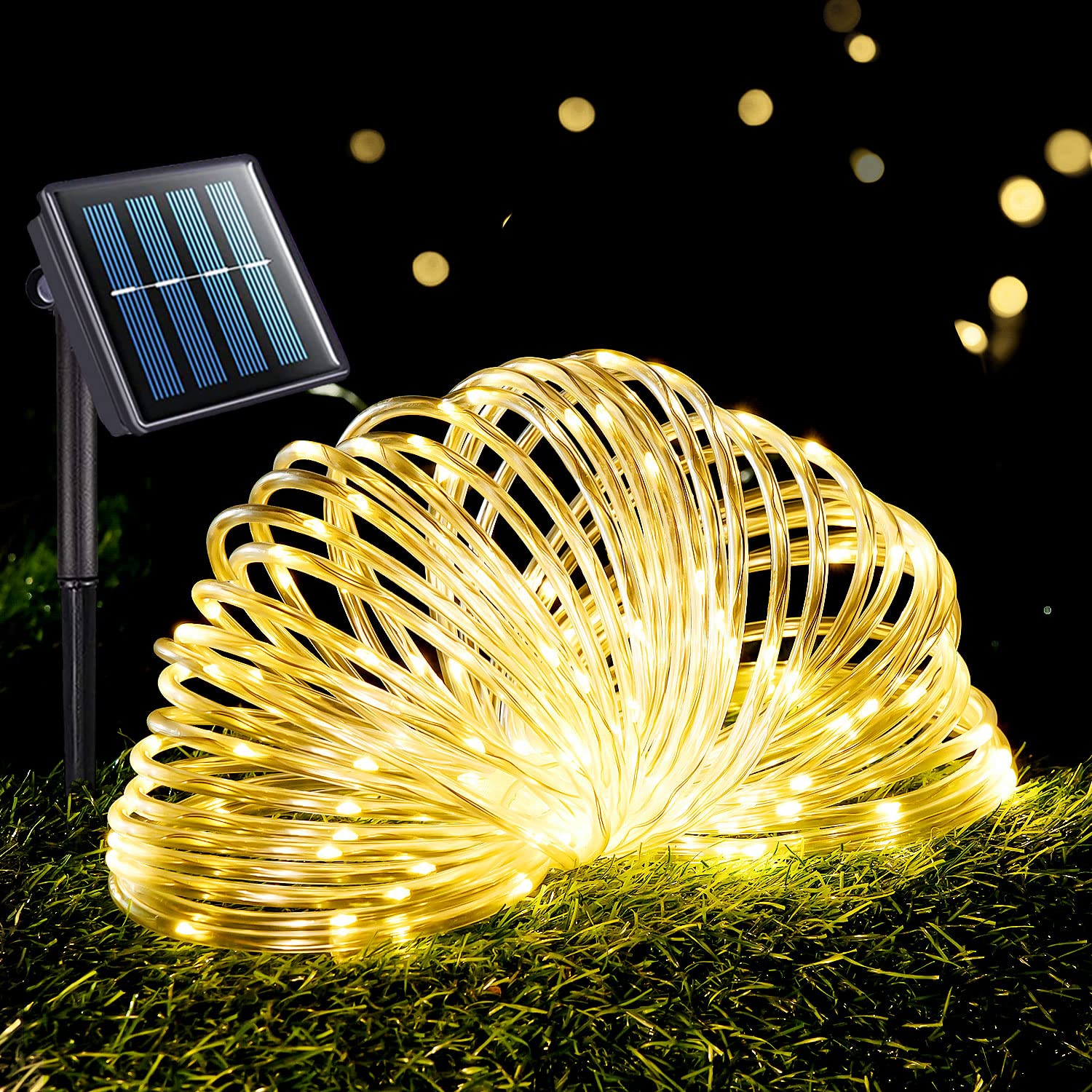 POTIVE Solar Rope Lights, 200 LED Solar Rope Lights Outdoor Waterproof ...