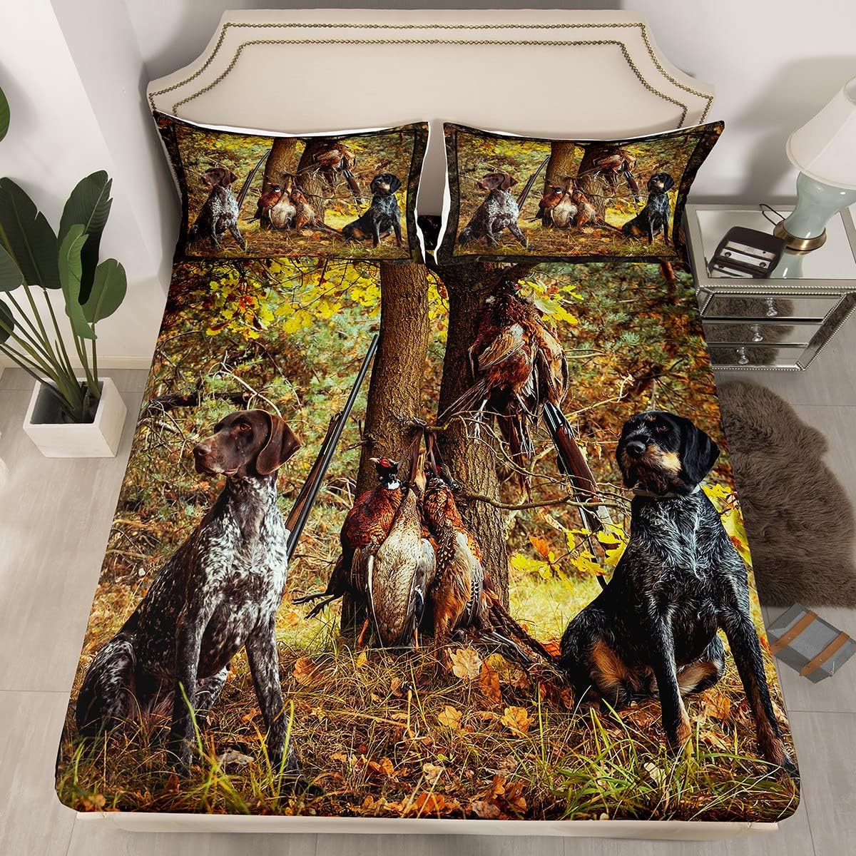 Amazon.com - Pheasant Hunting Fitted Bed Sheets Full Size Black Dog ...