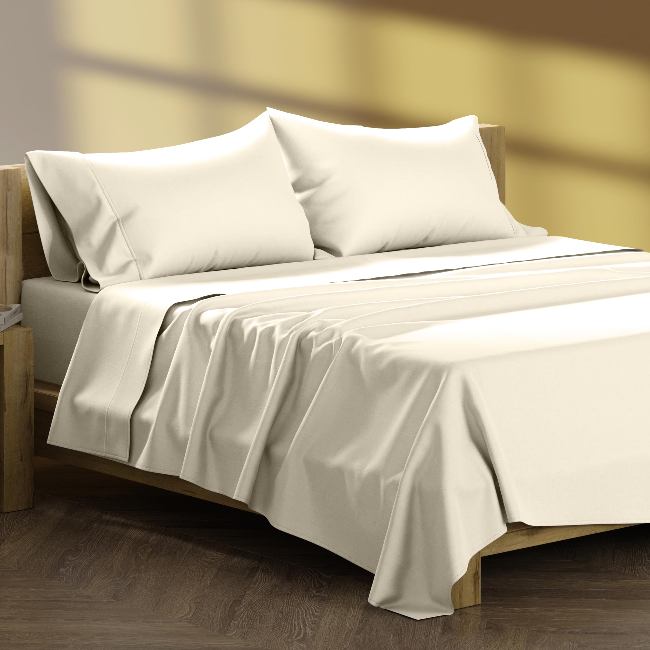 Amazon.com: XOOX Linen 100% Cotton King Size Sheets Set - 500 Thread ...