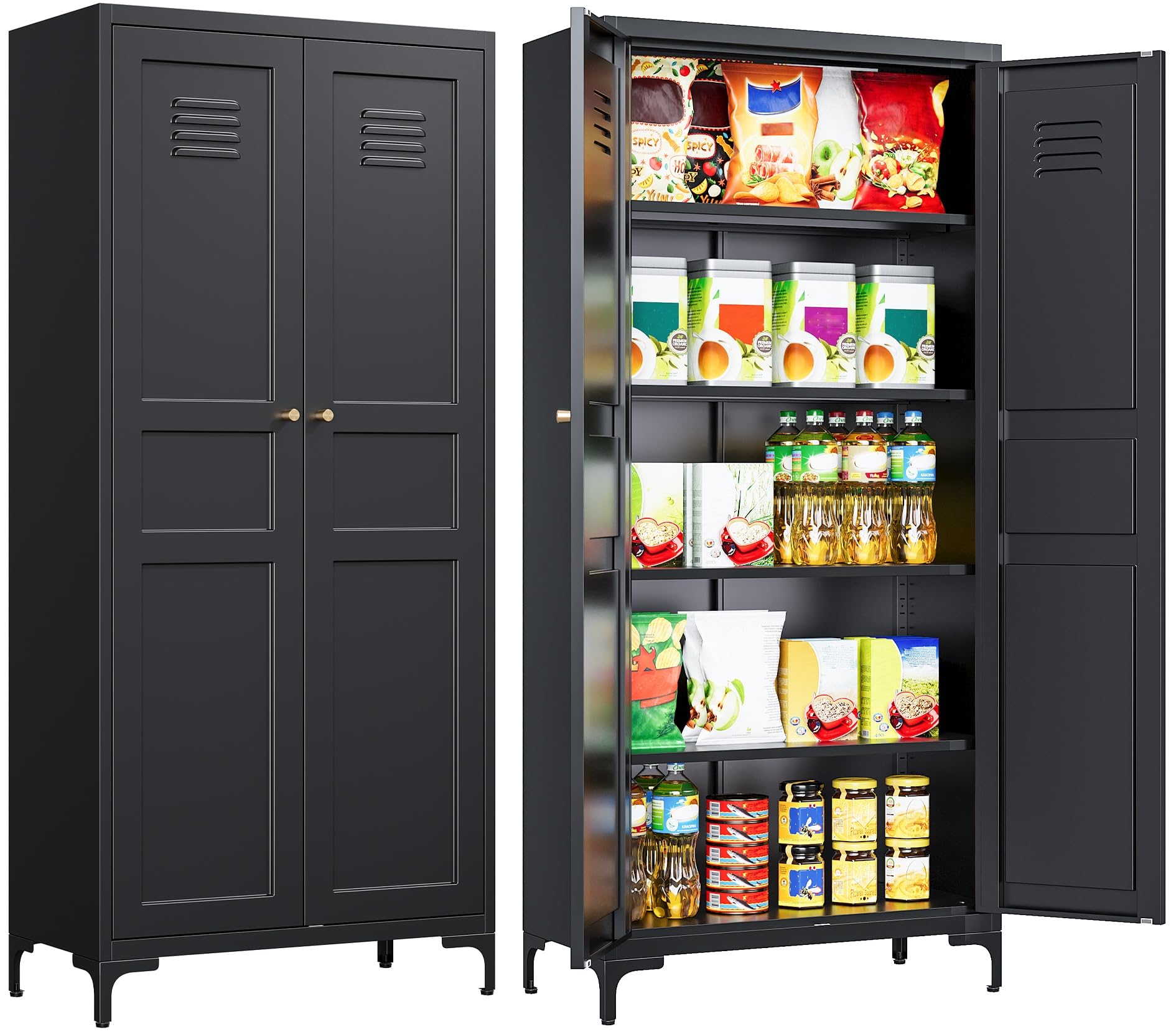 Amazon.com: Metal Storage Cabinet with Doors and Shelves,Metal Pantry ...