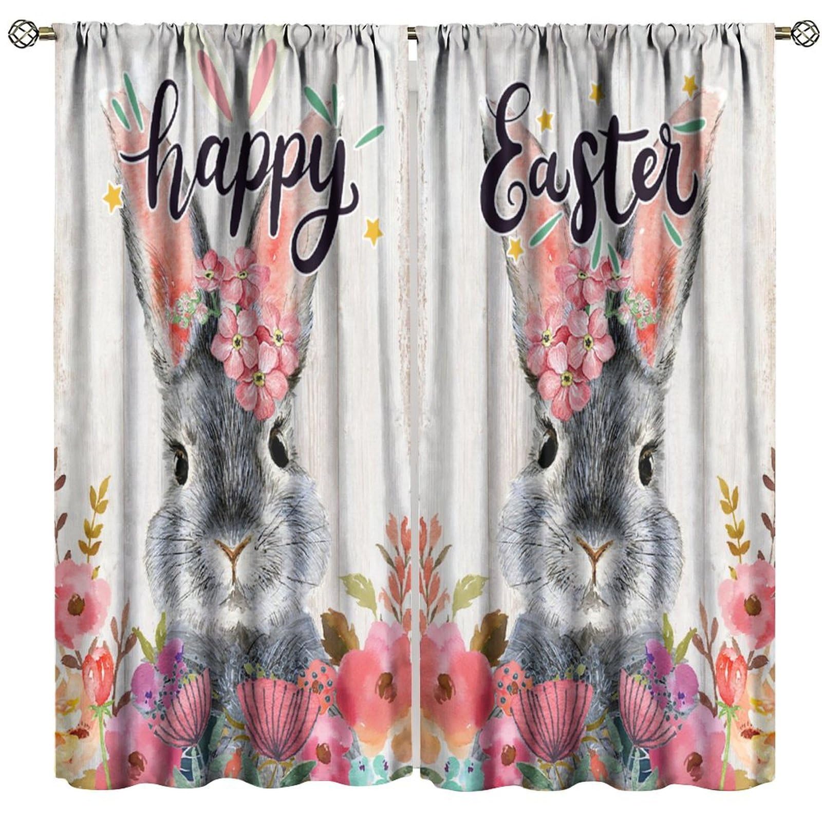 Amazon.com: Easter Decor Window Curtain, Happy Easter with Bunny Eggs ...