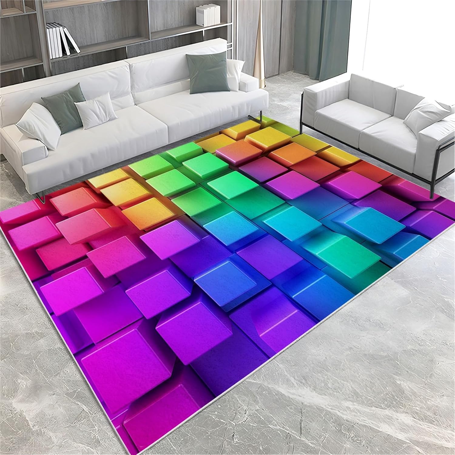 Amazon.com: Geometric Cubes Machine Washable Area Rugs for Living Room ...