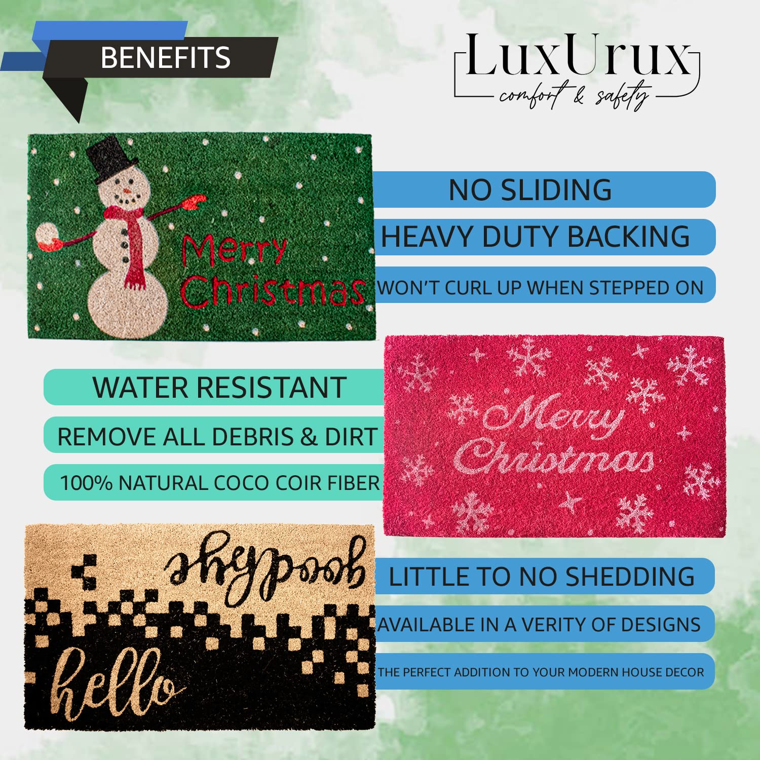 LuxUrux Welcome Mats Outdoor Coco Coir Doormat, with Heavy-Duty PVC ...