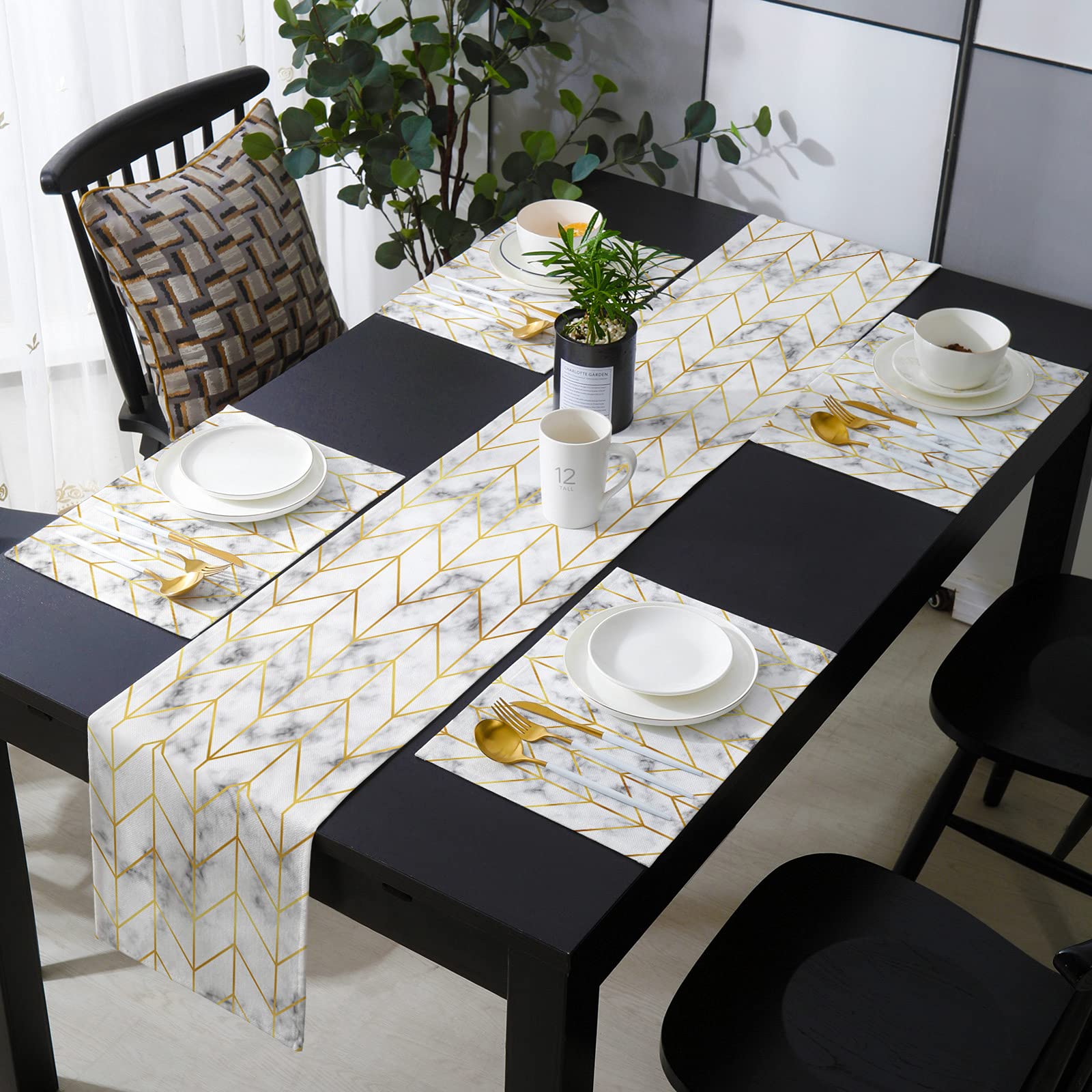 Gold And White Chevron Table Runner