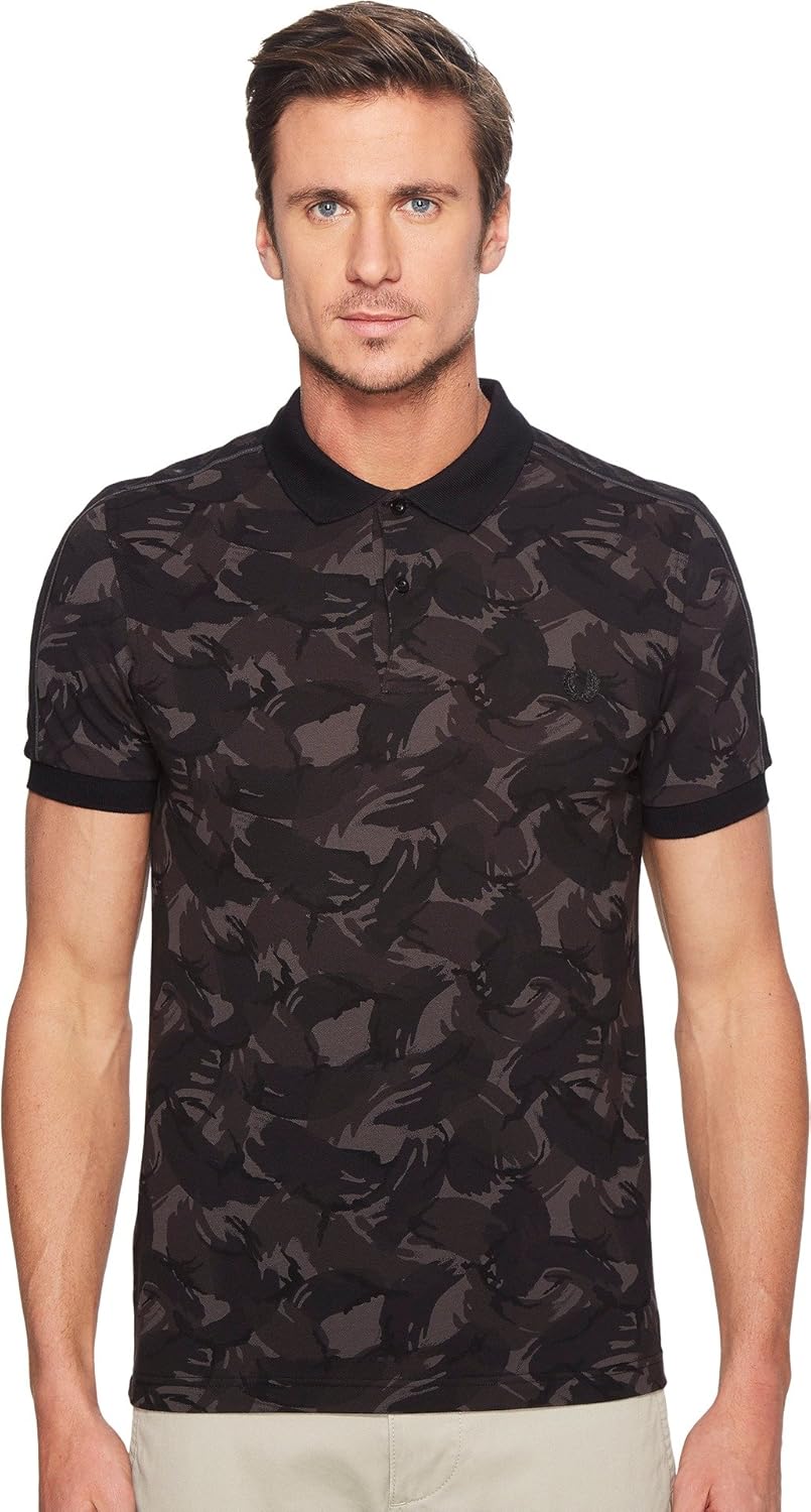 Fred Perry M1589 Tonal Camo Print Pique Shirt Black (Small) at Amazon ...