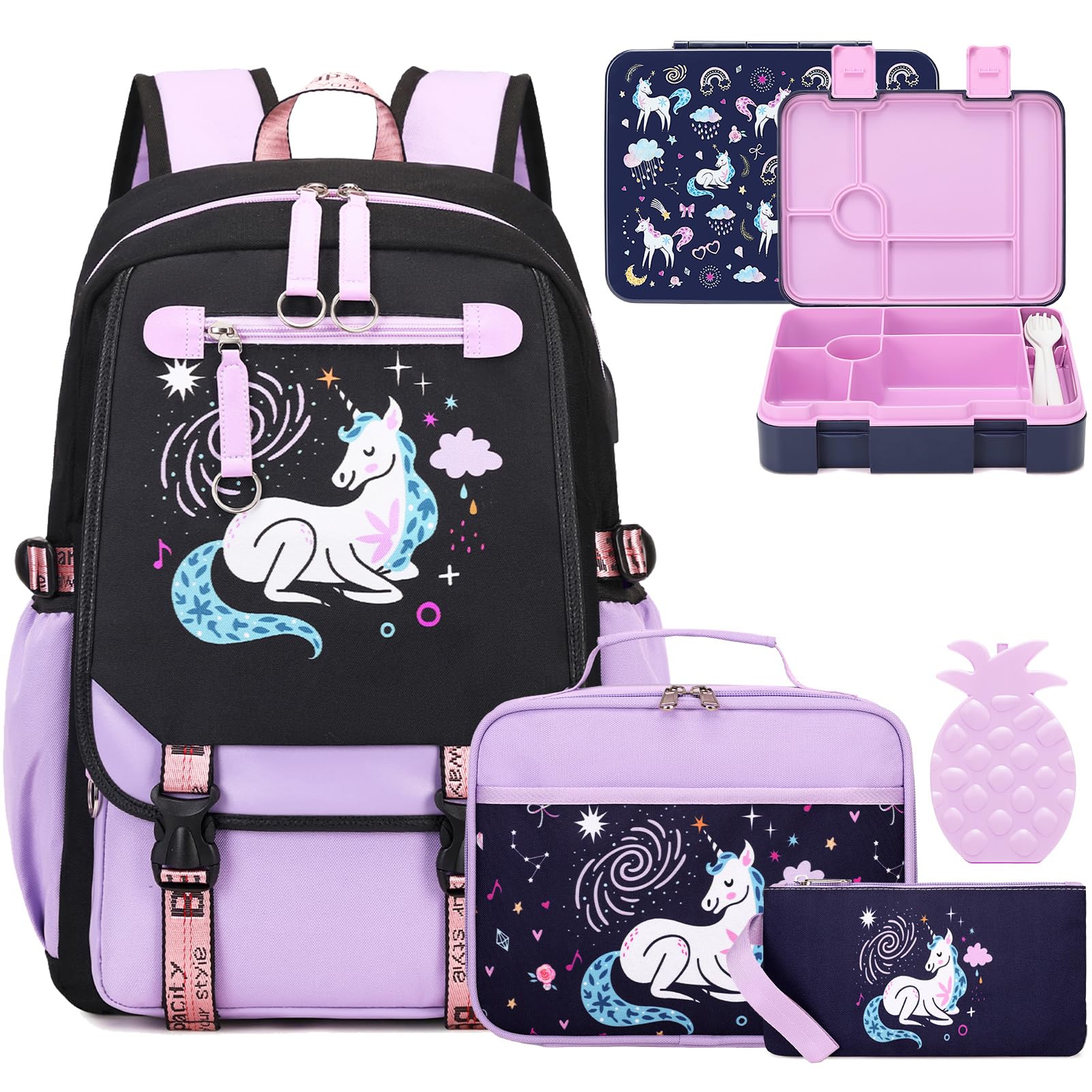 Amazon.com | Bevalsa Kids Backpack for Girls with Bento Lunch Box Set ...