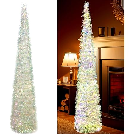 Amazon.com: OurWarm 5FT Collapsible Pop Up Christmas Tree, Tinsel ...