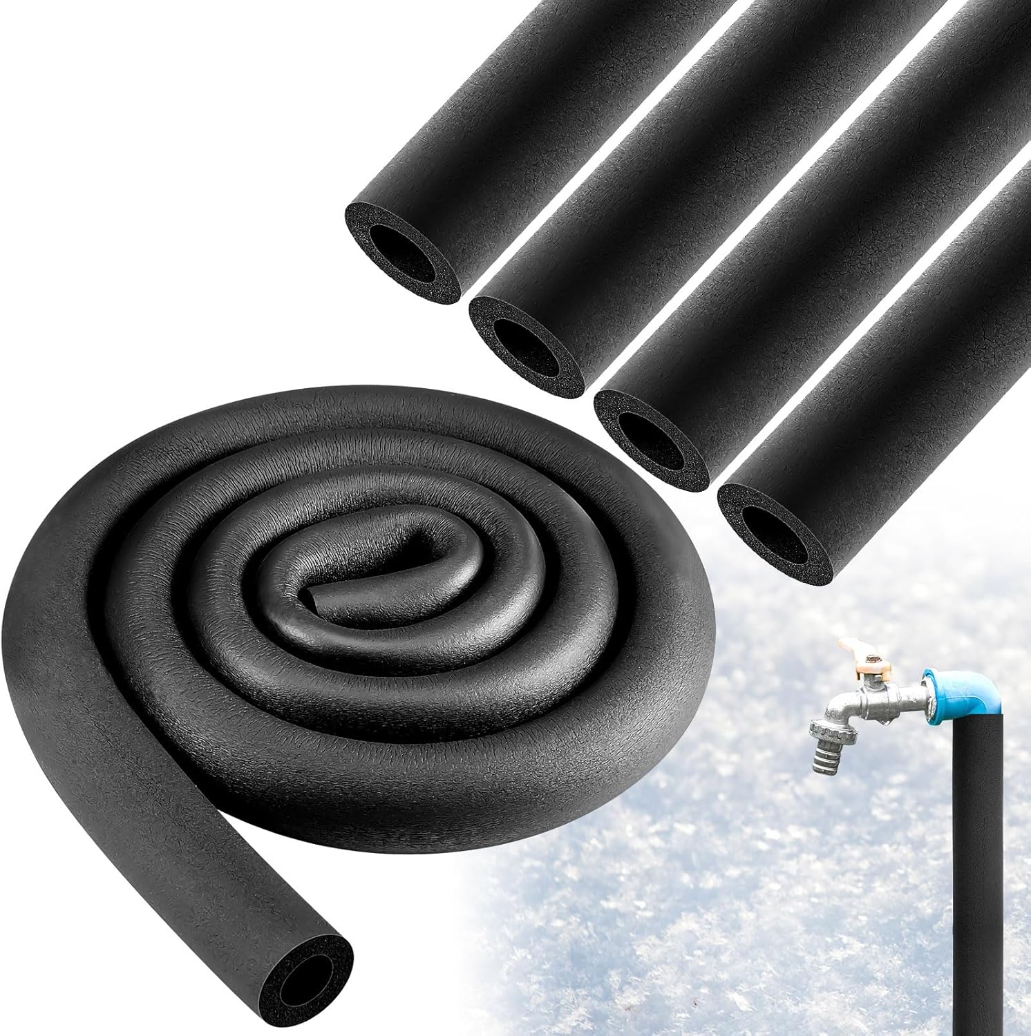 Pangda 4 Pcs 6 ft Pipe Insulation Foam Tube 1 Inch ID Foam Tubing Black ...