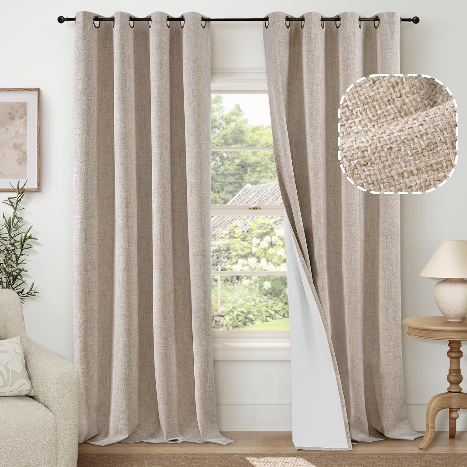 Amazon.com: Lajode Beige 100% Blackout Curtains for Living Room 90 Inch ...