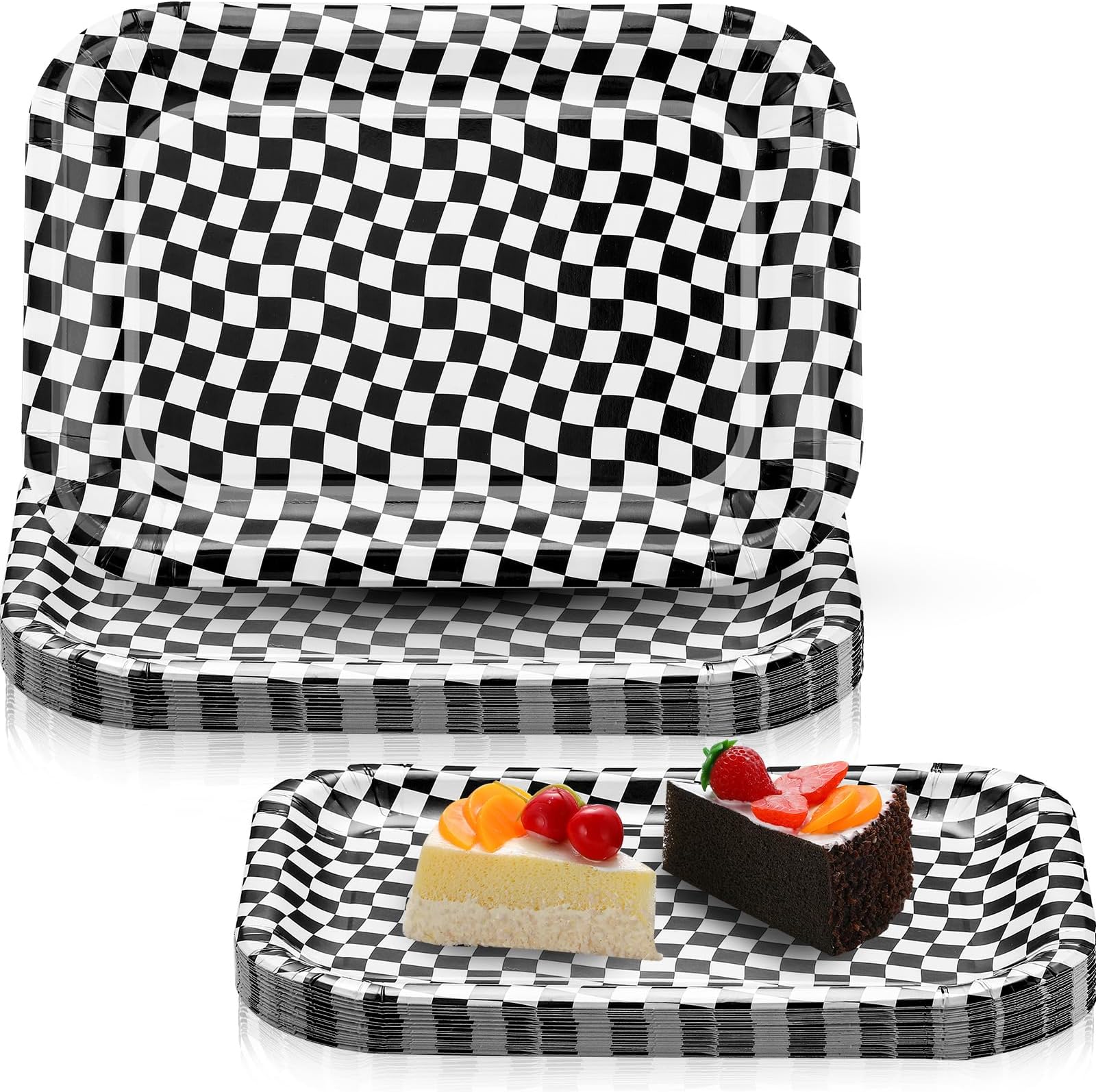Amazon.com | Zubebe 3 Pcs 13 x 10 Inch Checkered Serving Tray Black and ...