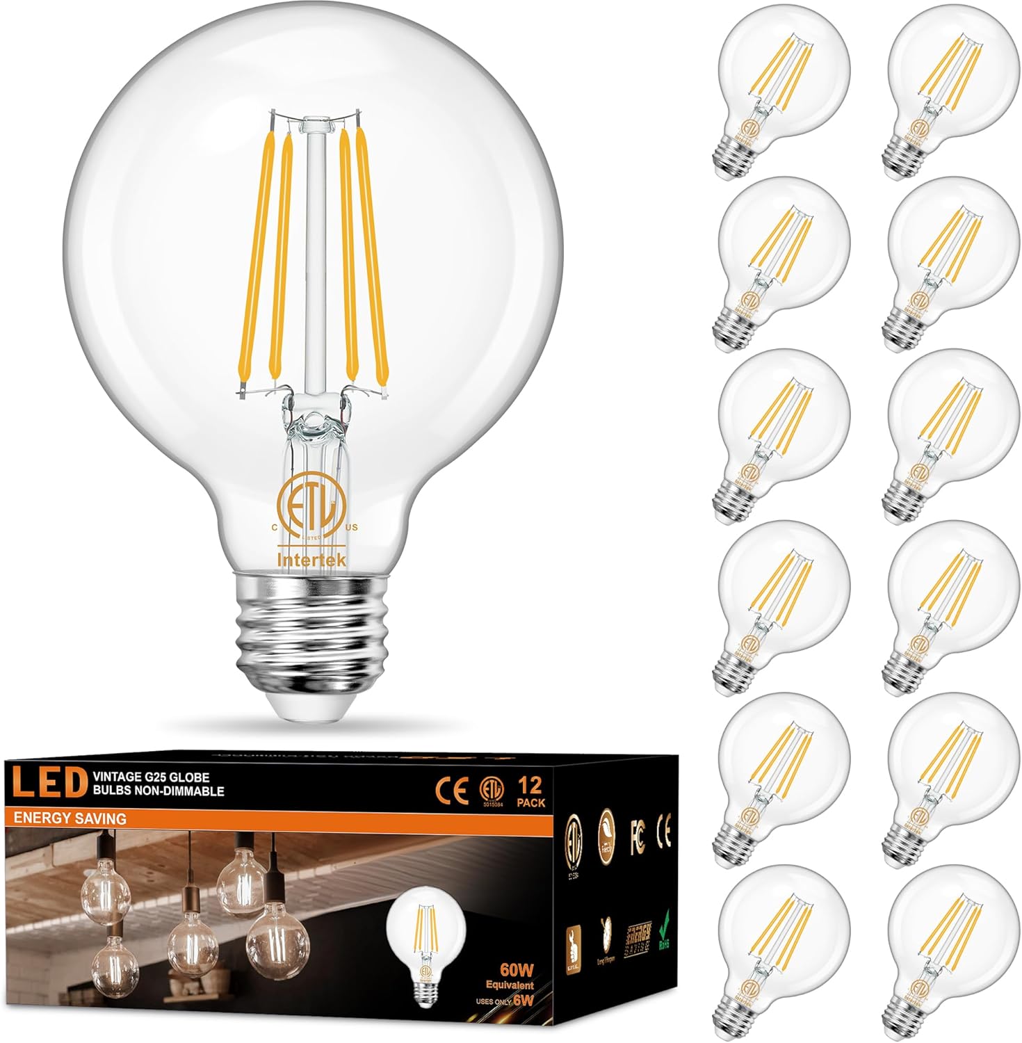 Dekang 12-Pack G25 LED Globe Light Bulbs 3000K Soft White, Vintage E26 ...