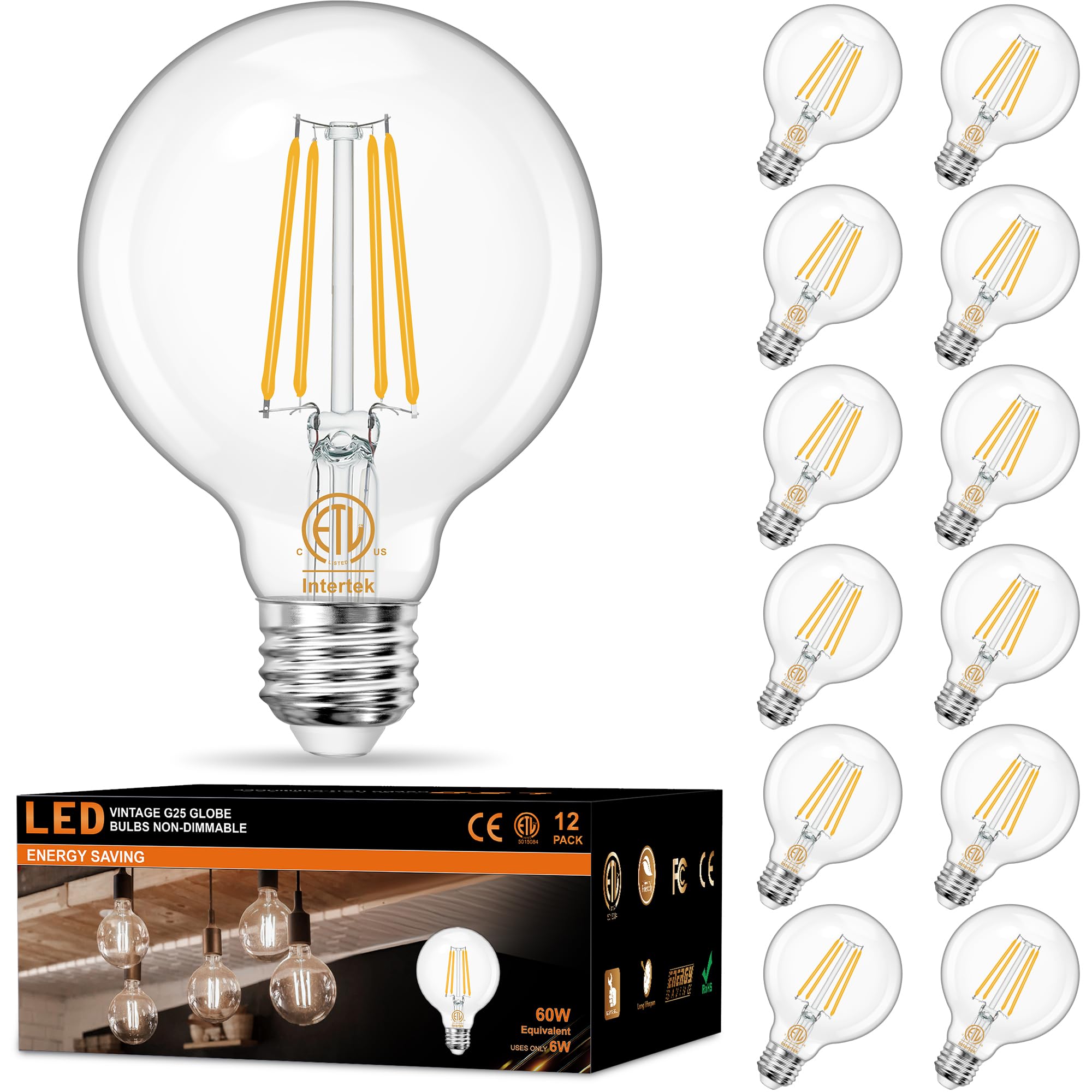 Dekang 12-Pack G25 LED Globe Light Bulbs 3000K Soft White, Vintage E26 ...