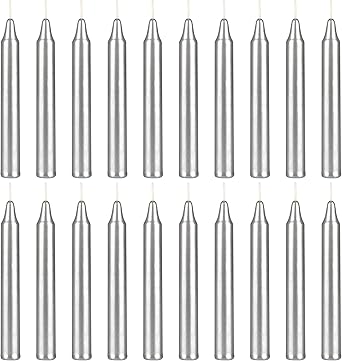 Amazon.com: Mega Candles 20 pcs Unscented Silver Exquisite Mini Taper ...