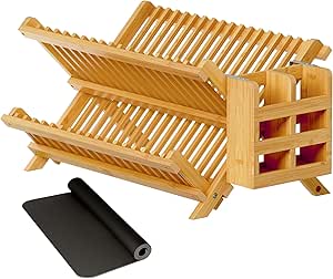 Amazon.com - Greenual Bamboo Dish Drying Rack with Utensil Holder, 2 ...