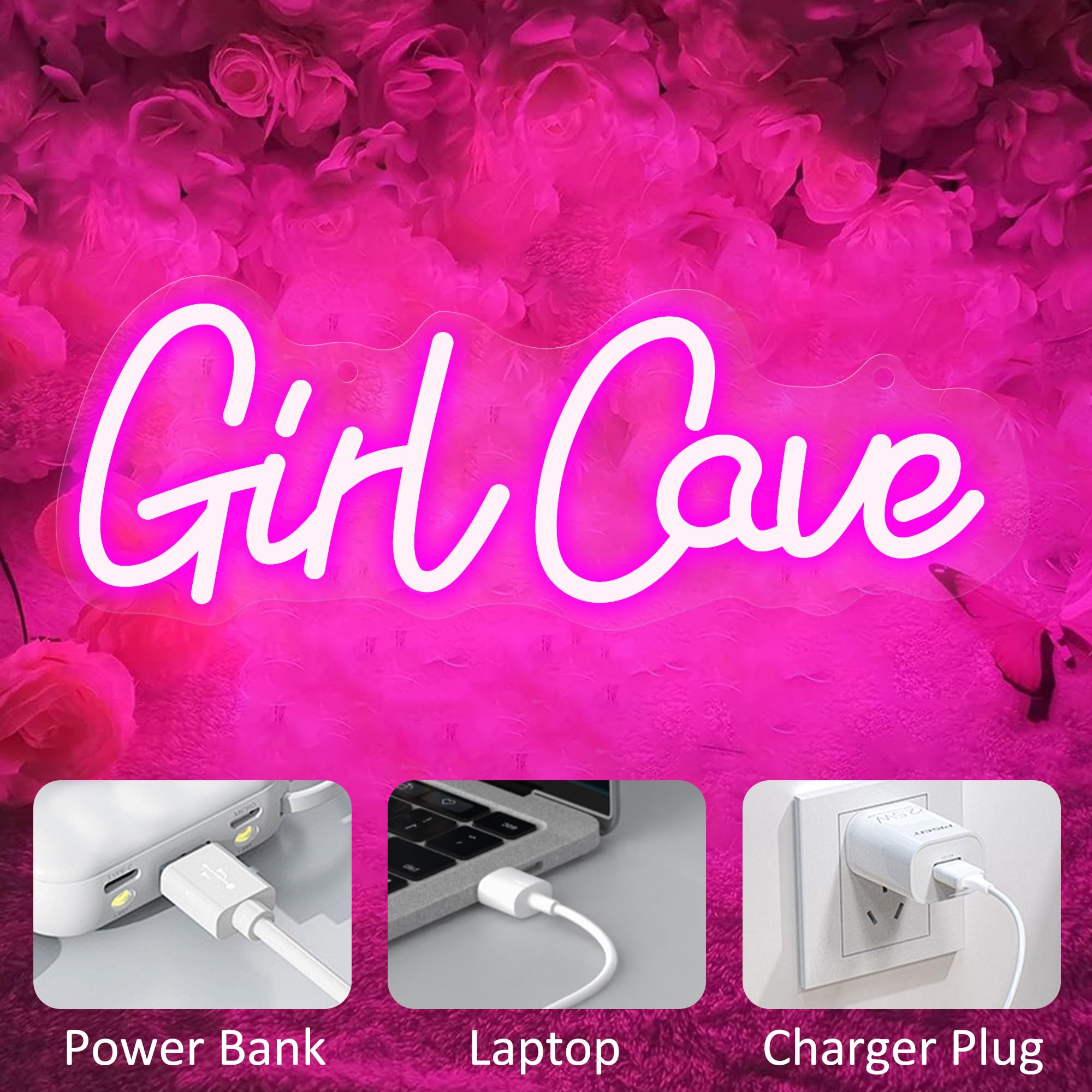 Snapklik.com : YuanDian Girl Cave Neon Sign, Dimmable Pink LED Neon Lights