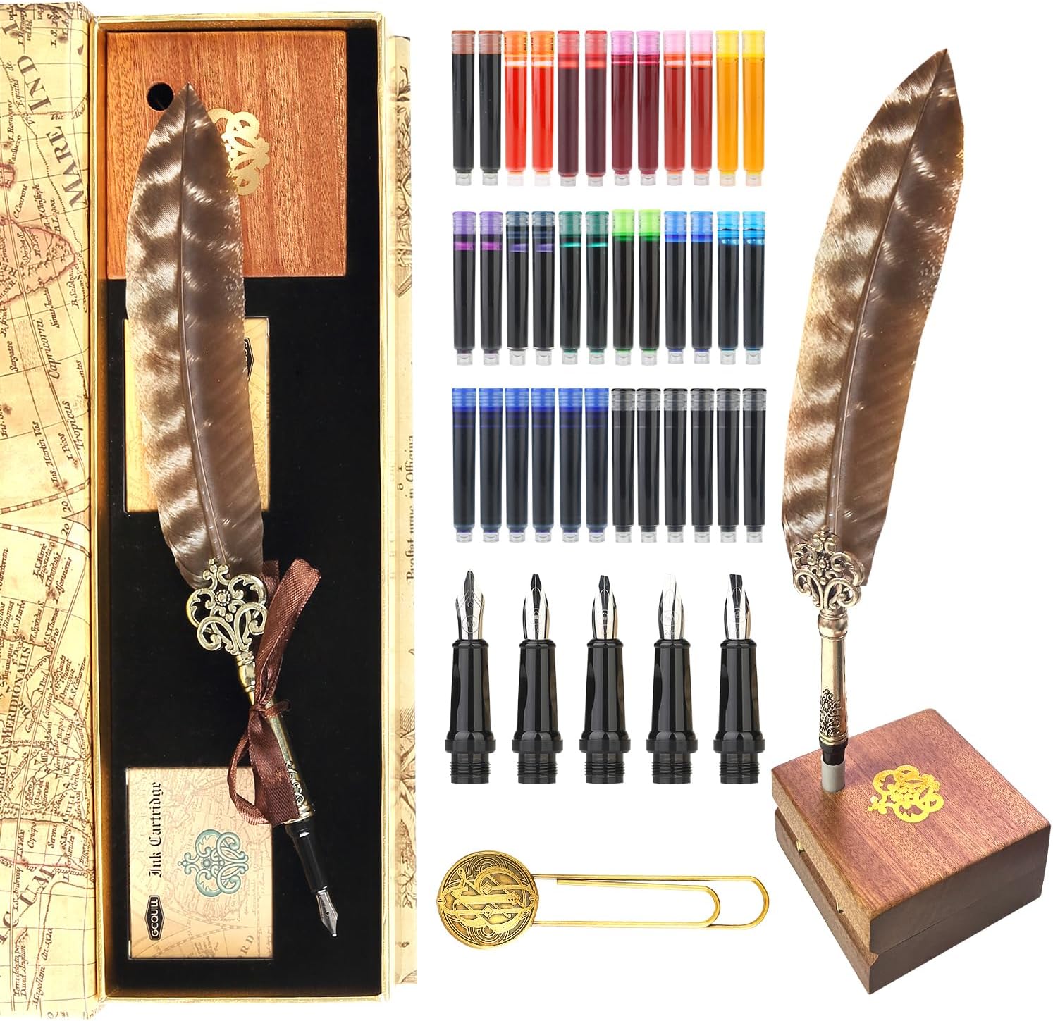 Amazon.com : GC QUILL Calligraphy Feather Fountain Pen and Ink Set, Quill Pen with 5 Varied Nibs ...
