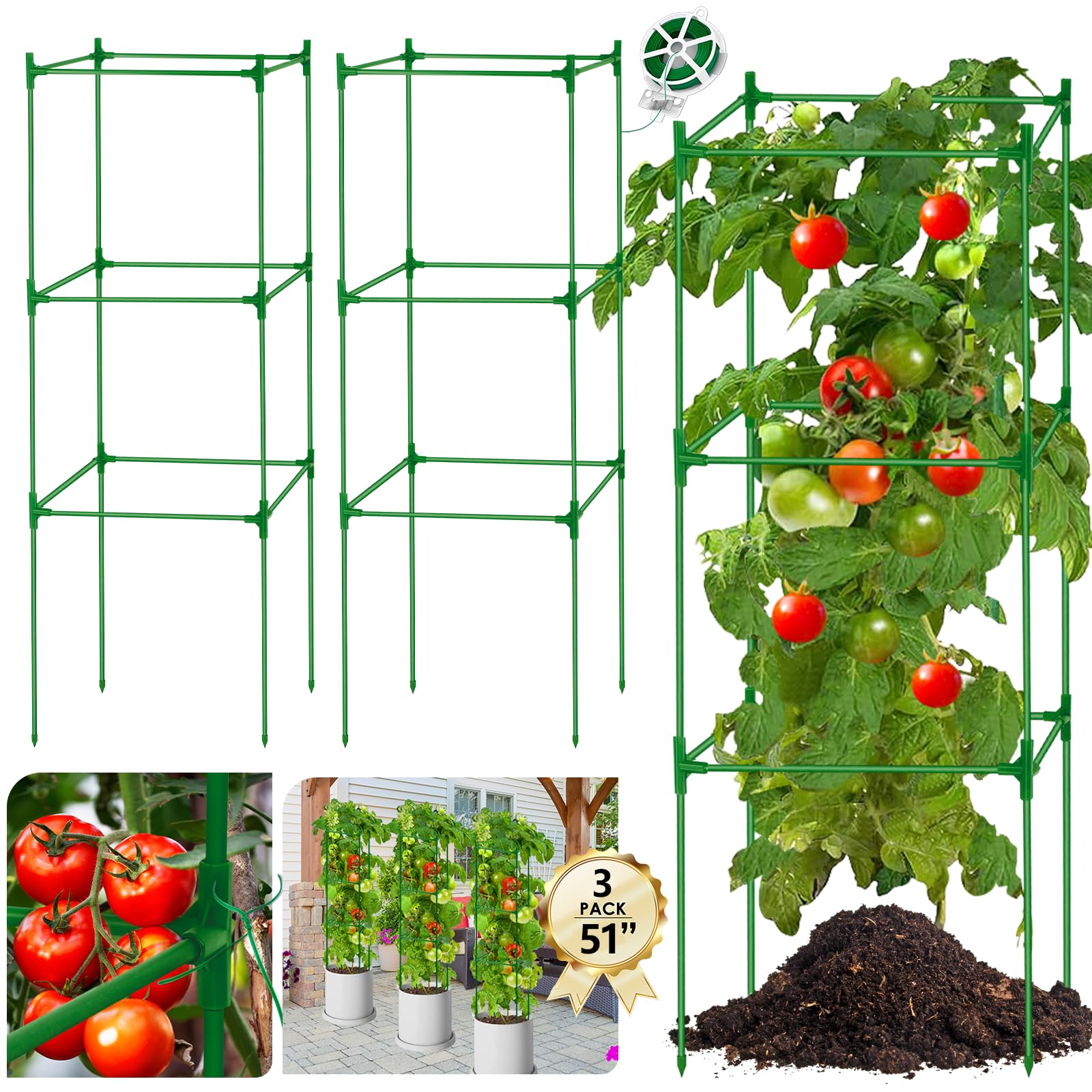Snapklik.com : WYRJXYB Tomato Cages Square For Garden 3 Packs - Heavy ...