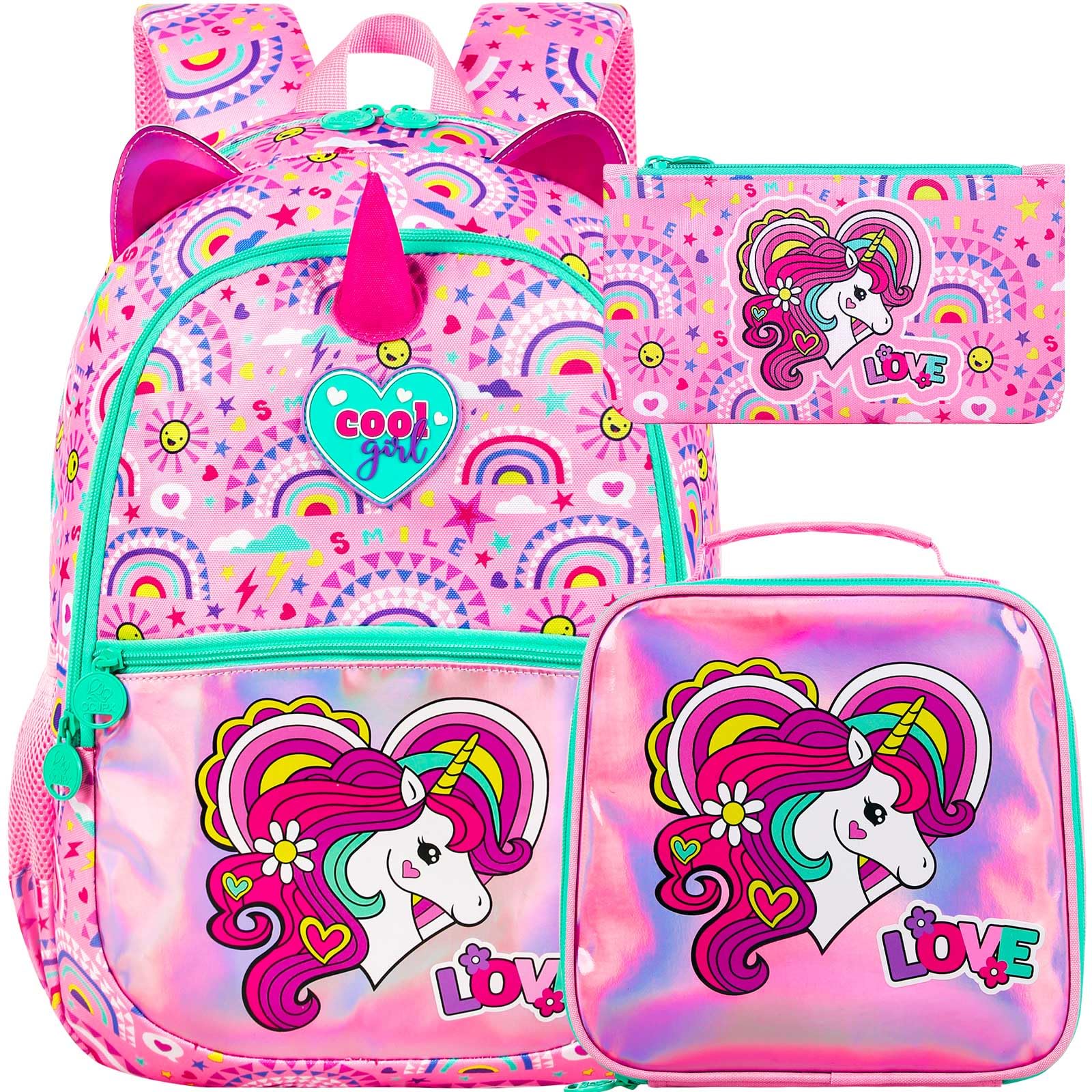 Amazon.com | ZLYERT 3Pcs Unicorn Backpack, 16.5" Girls Rainbow ...