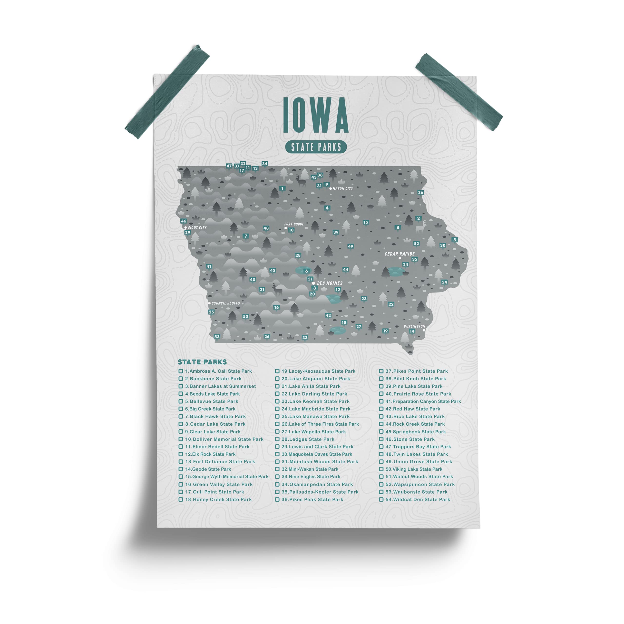 Amazon.com: Iowa State Park Map - Checklist : Office Products