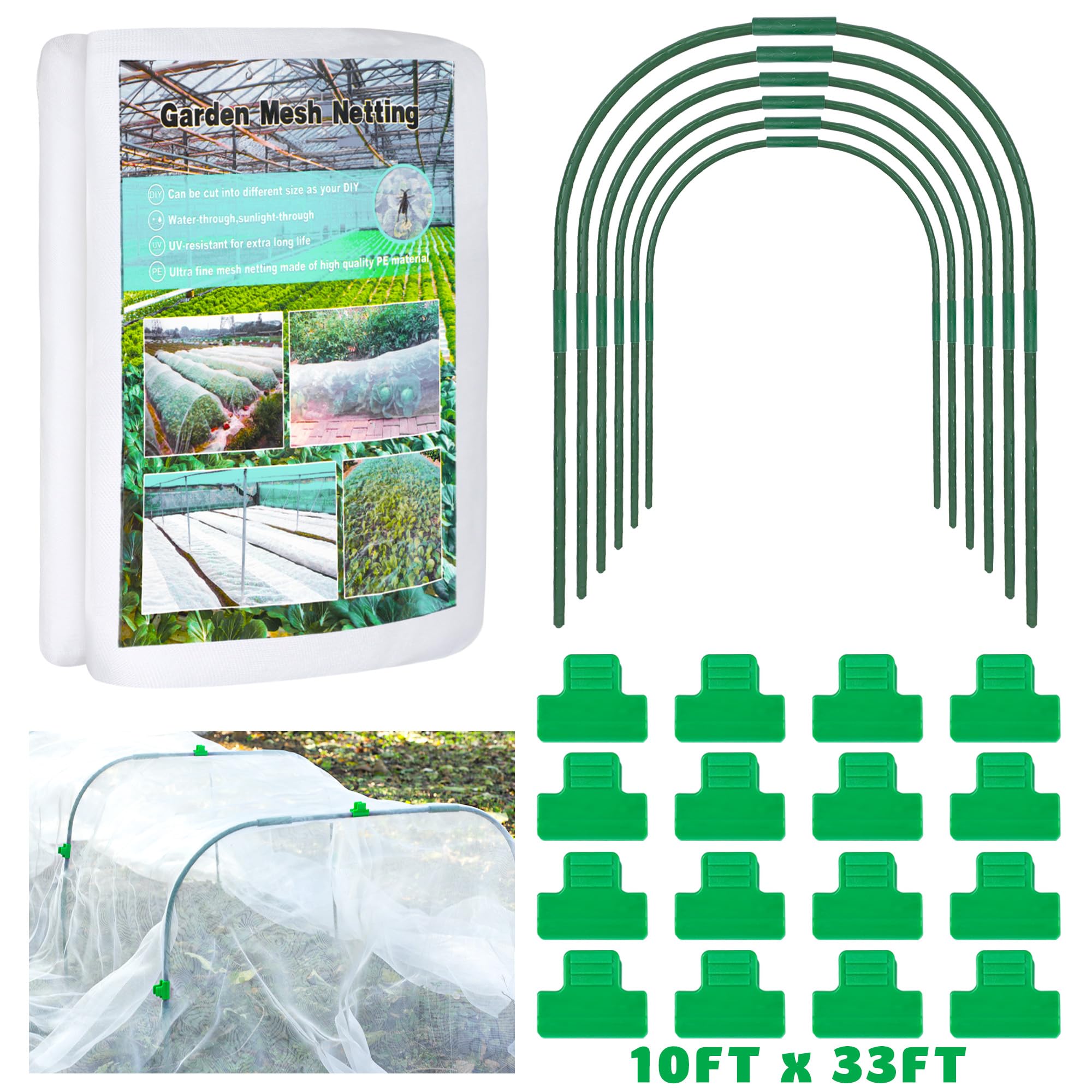 Garden Netting Kit 10x33FT Garden Netting Mesh Plant Covers Ultra Fine ...