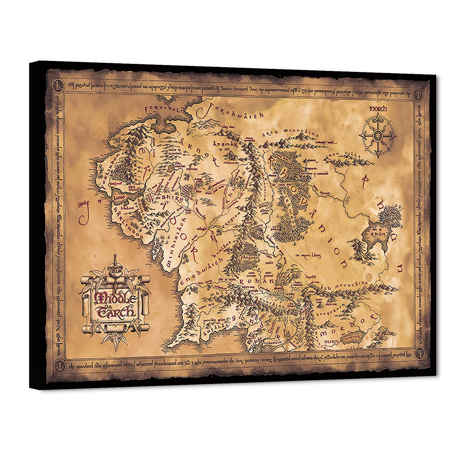 Amazon.com: Vintage Middle Earth Map Canvas Wall Art, Lord of The Ring ...