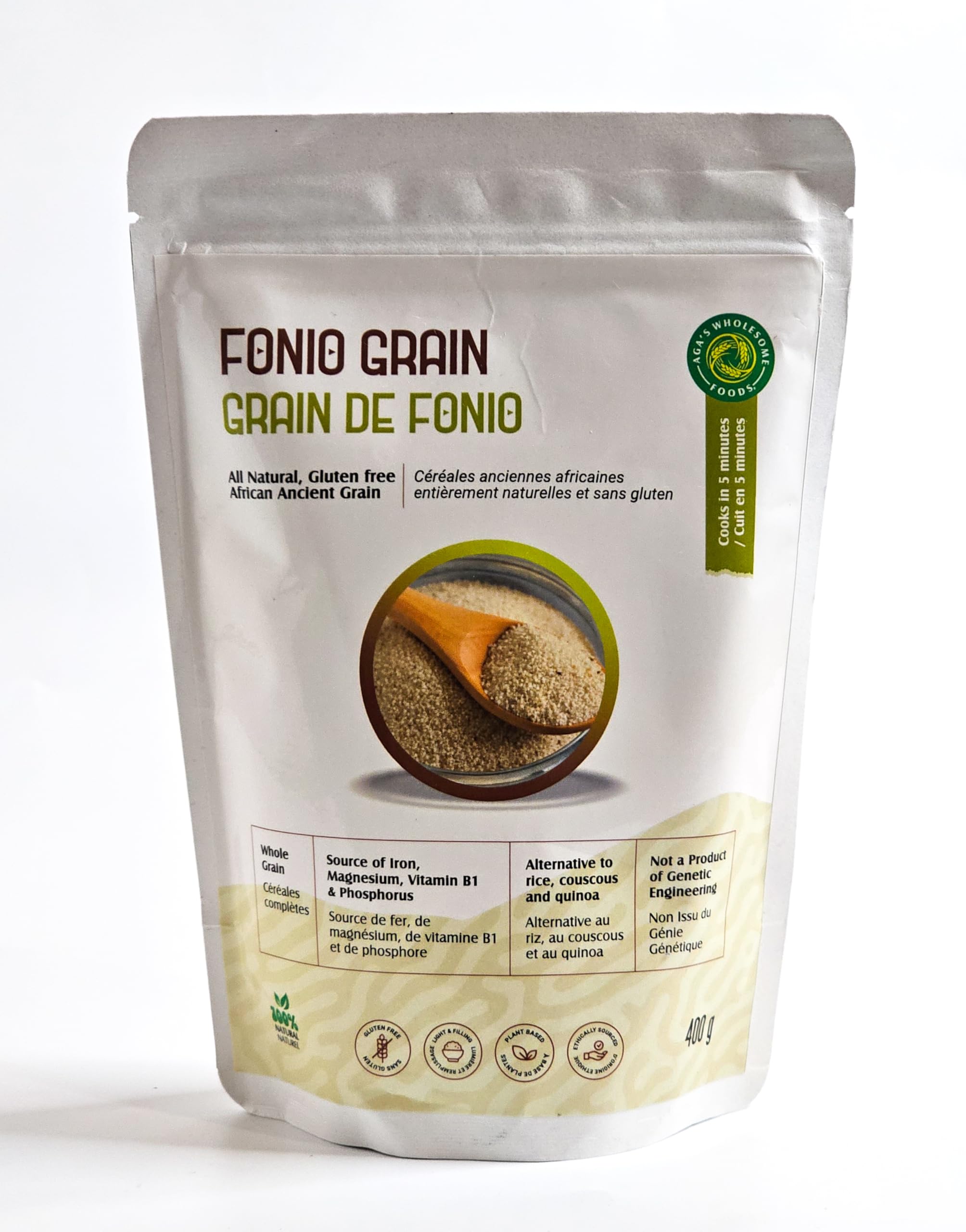 Aga's Wholesome Fonio Ancient African Grain 400g, Gluten free Prewashed ...