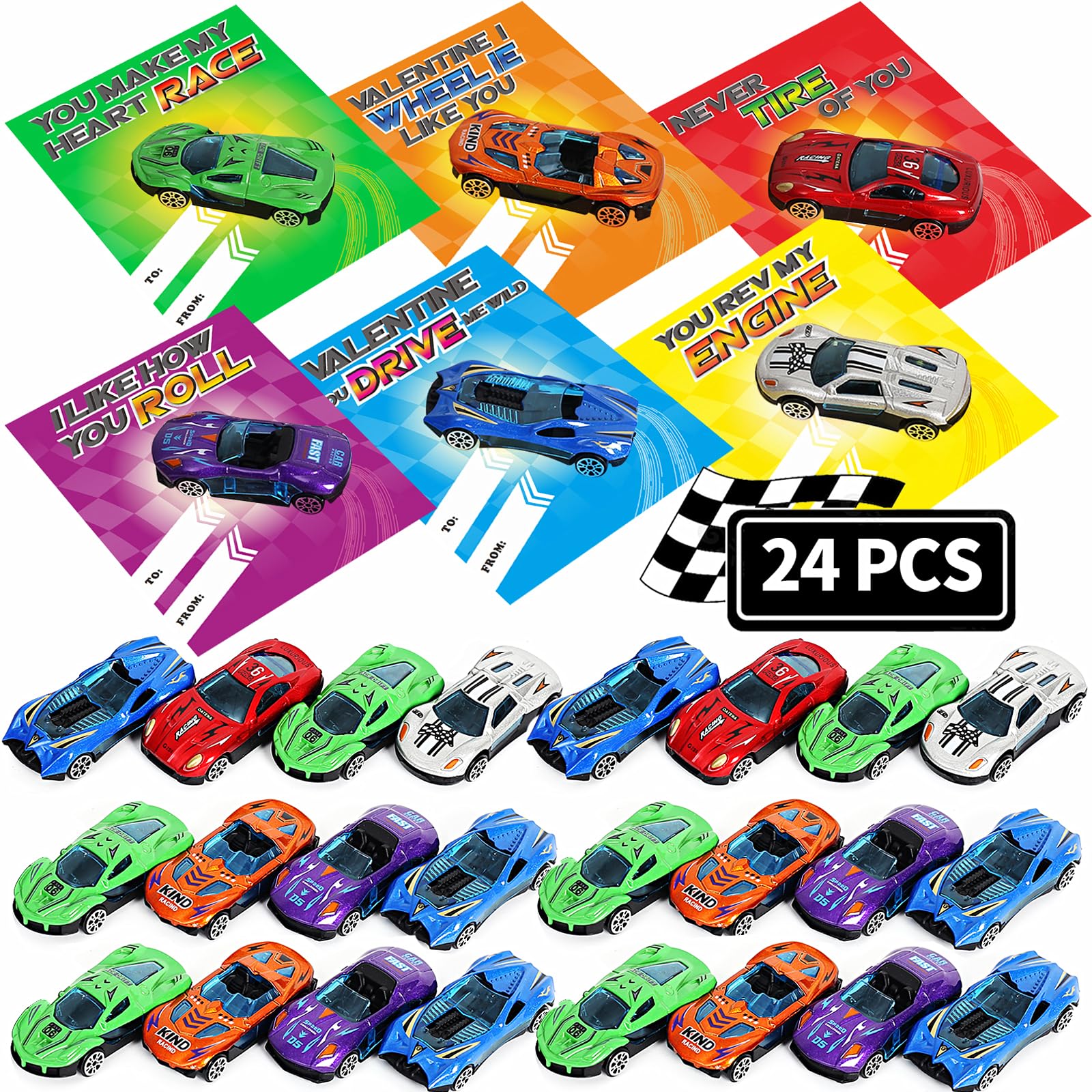 WEMEMORN Valentines Day Cards for Kids School, 24 Pack Metal Die-Cast ...