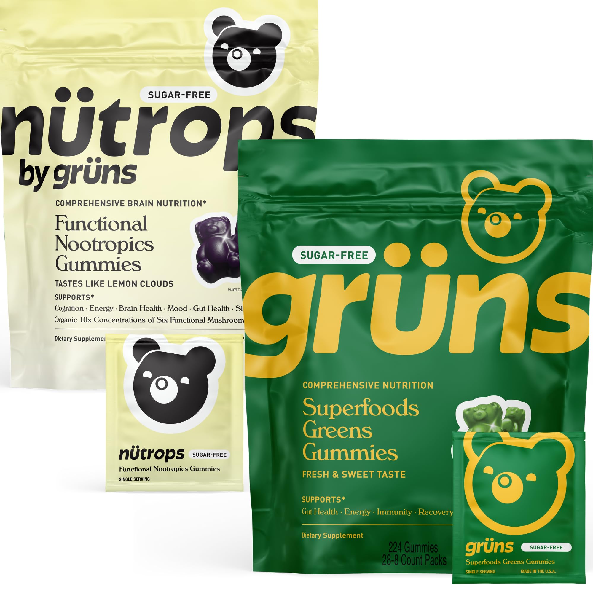 Gruns Superfood Green + New Nütrops Gummy Bear Sugar-Free Bundle ...