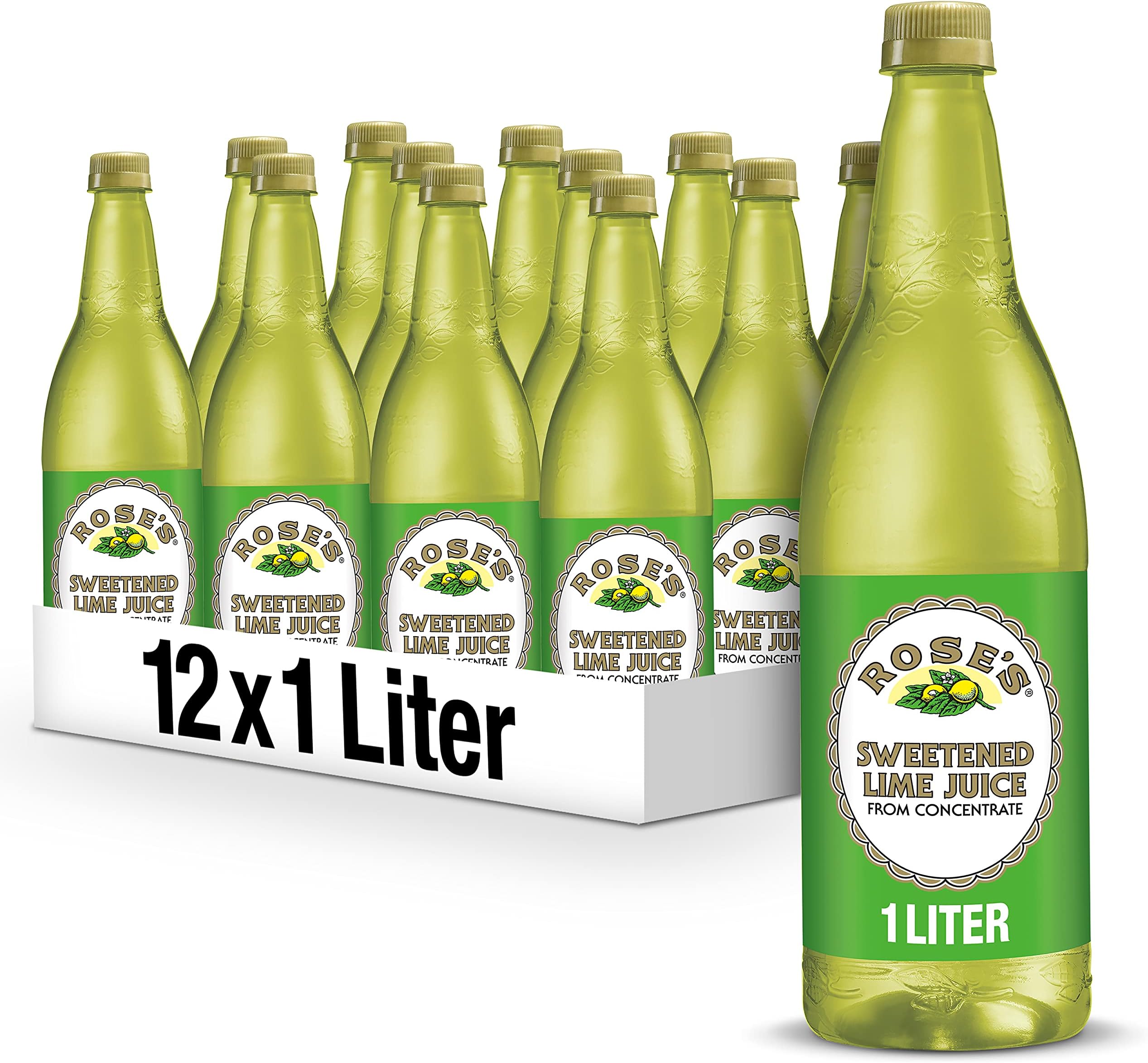 Amazon.com : Rose's Sweetened Lime Juice, 1 L bottle (Pack of 12), Made ...