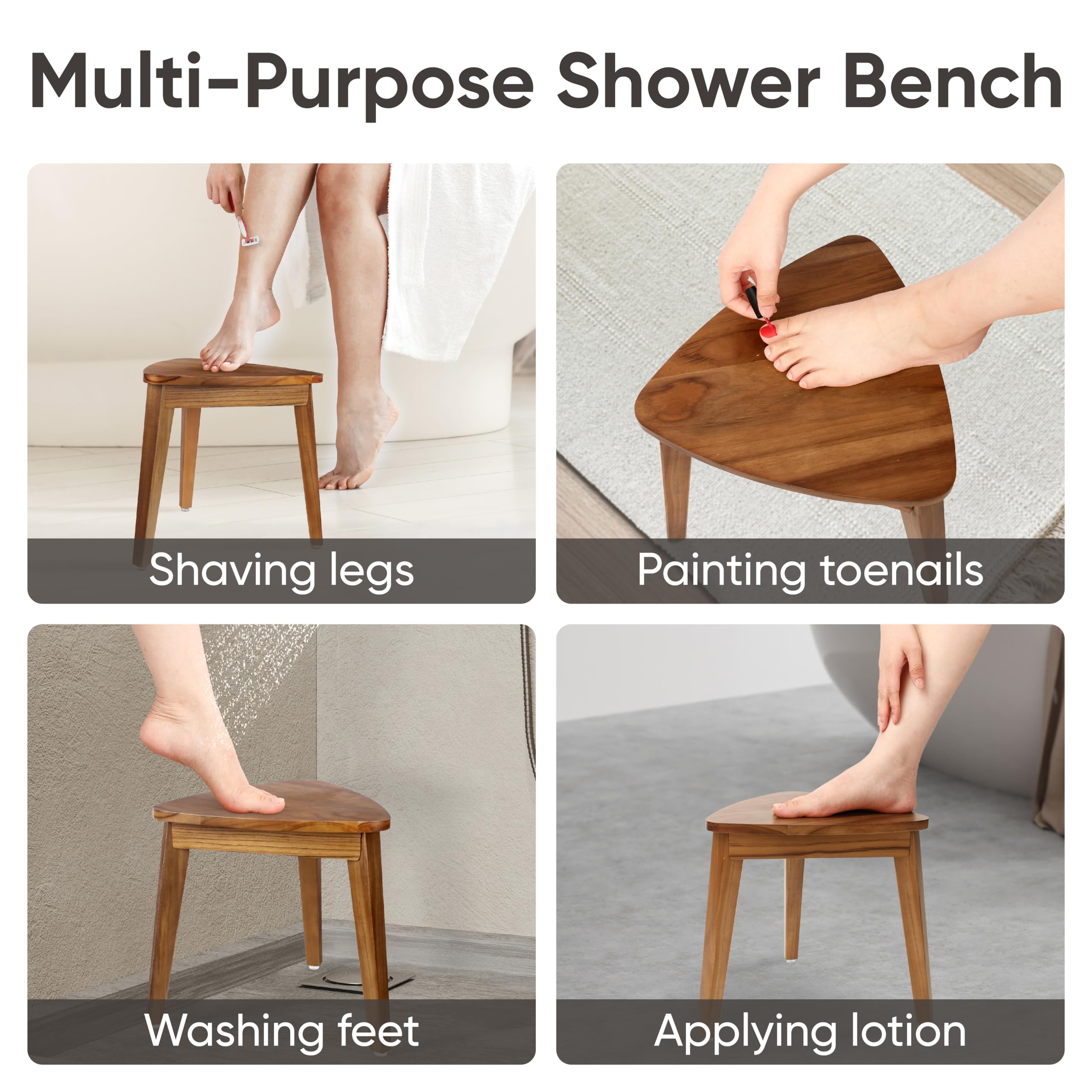 Semiocthome 12â€? Teak Shower Stool for Shaving Legs Corner Shower Foot ...