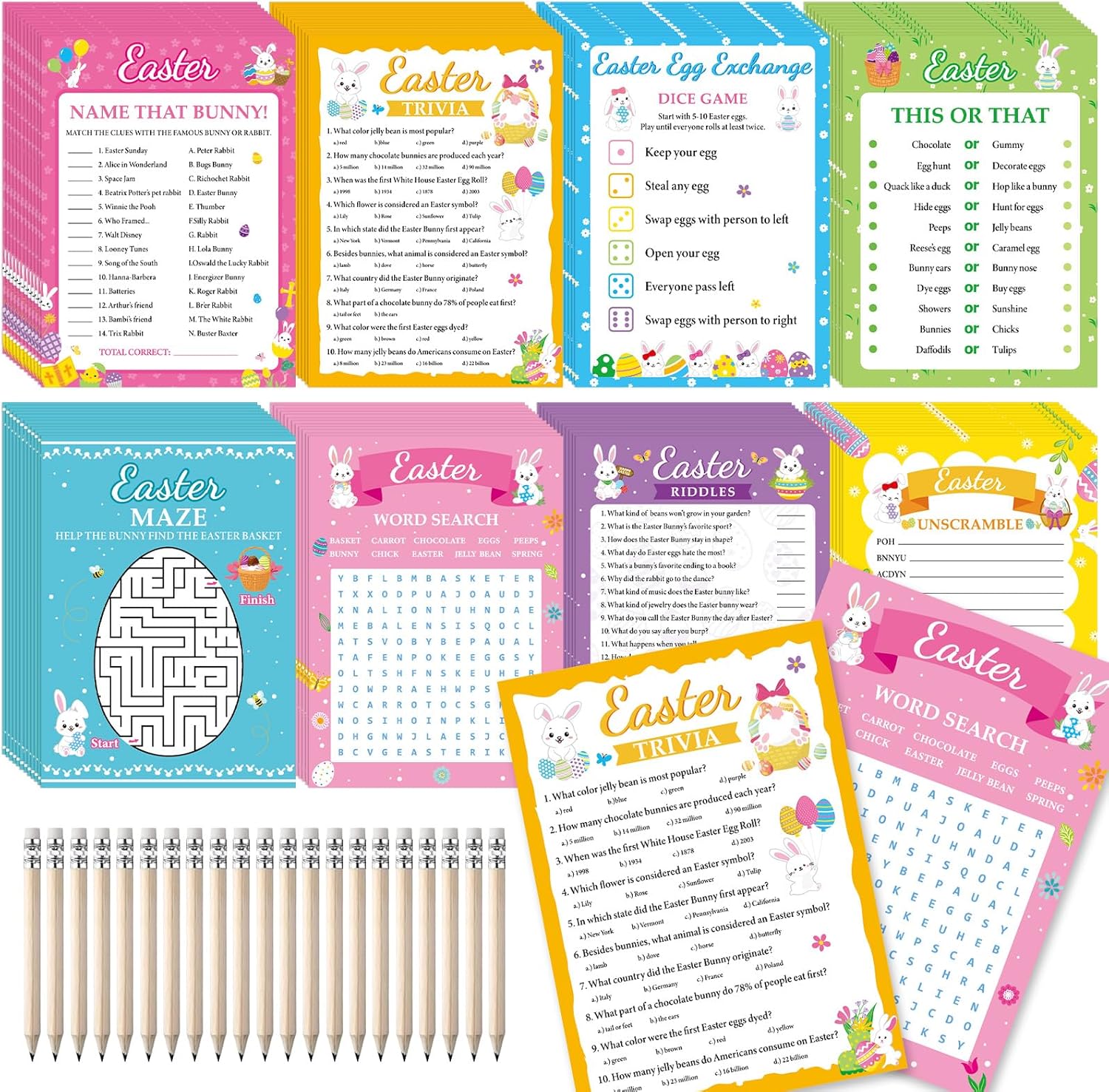 Amazon.com: gisgfim 231Pcs Easter Party Games Cards Easter Egg Bunny ...