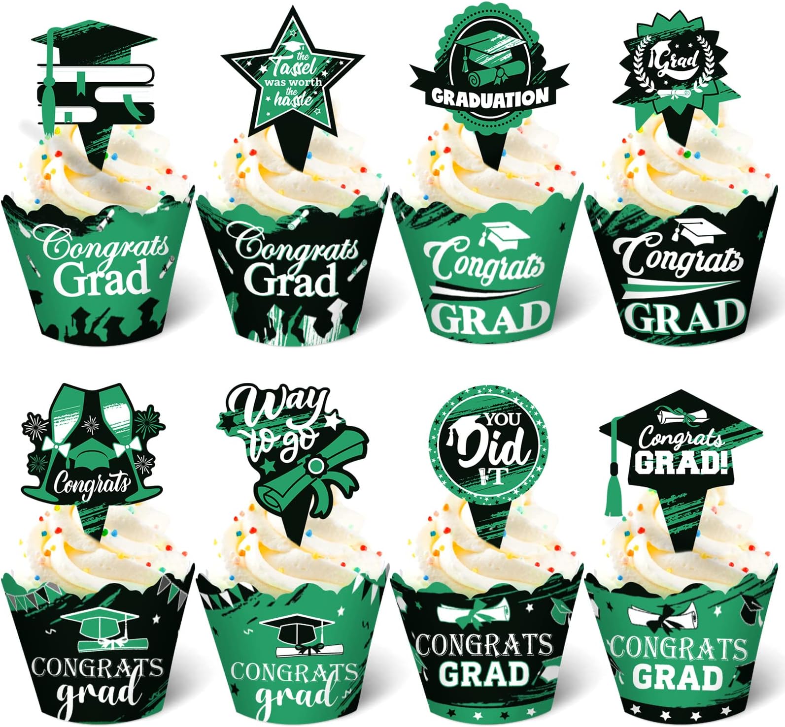 Amazon.com: 96 Pieces 2023 Graduation Cupcake Toppers Wrappers Congrats ...