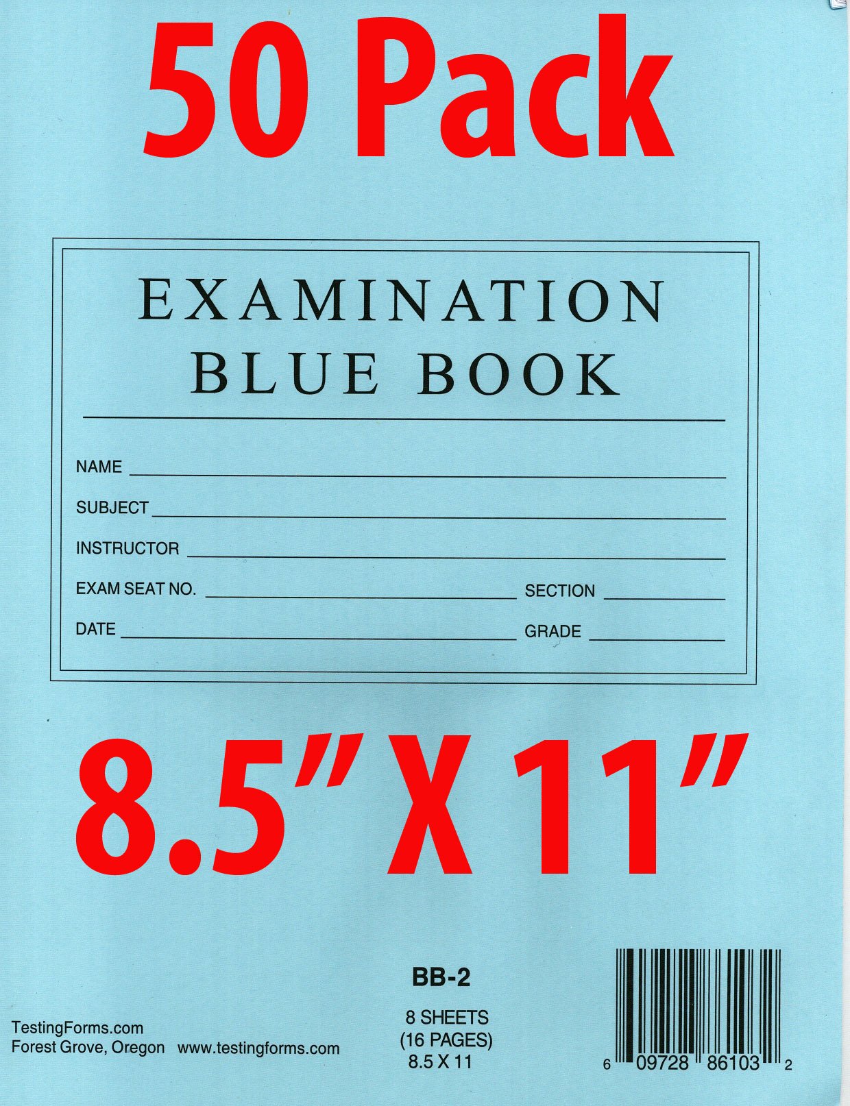 Snapklik.com : .com 8.5" X 11" Examination Blue Book 8 Sheets 16 Pages ...