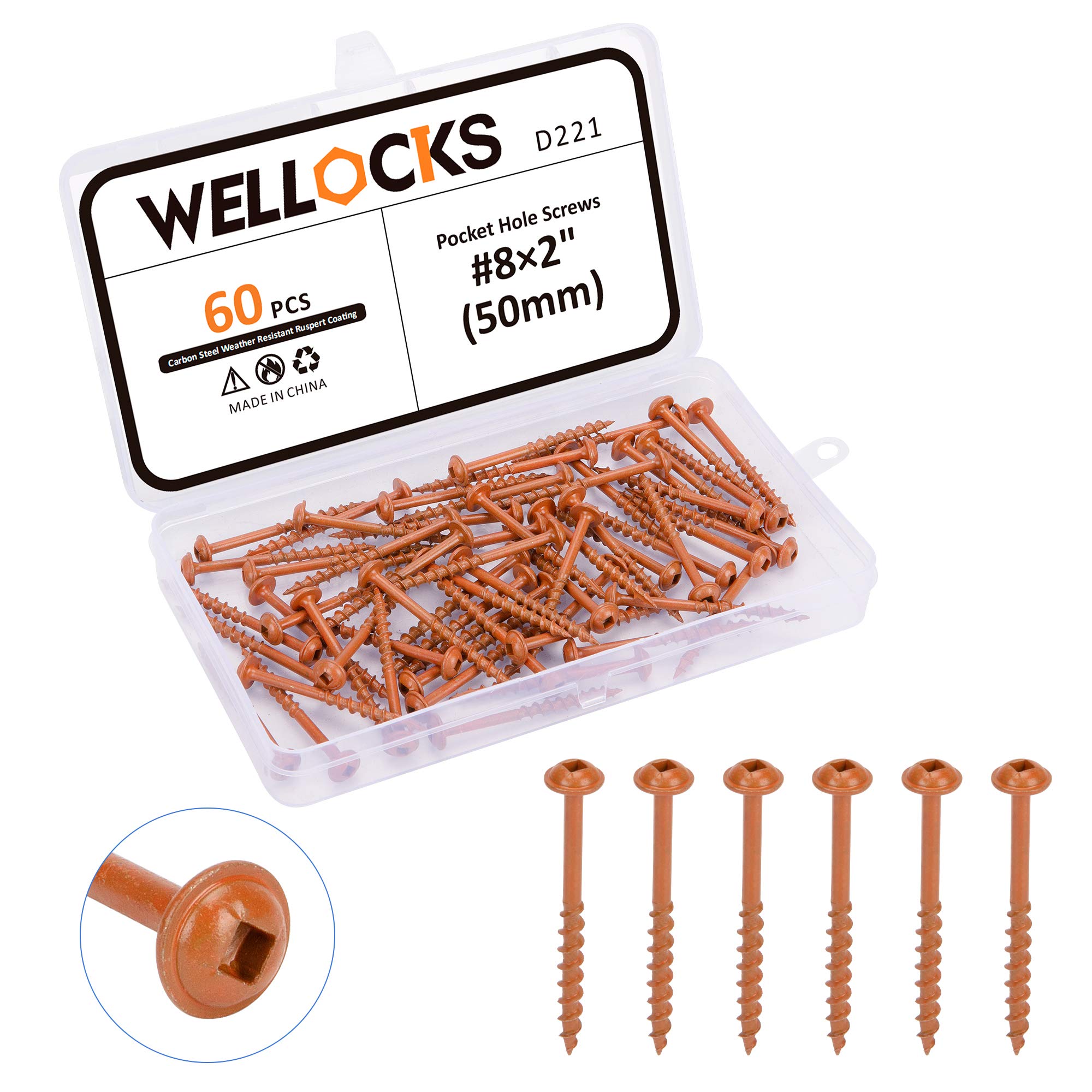 Wellocks Pocket Hole Screws 60pcs 8 2 50mm Weather Resistant ...