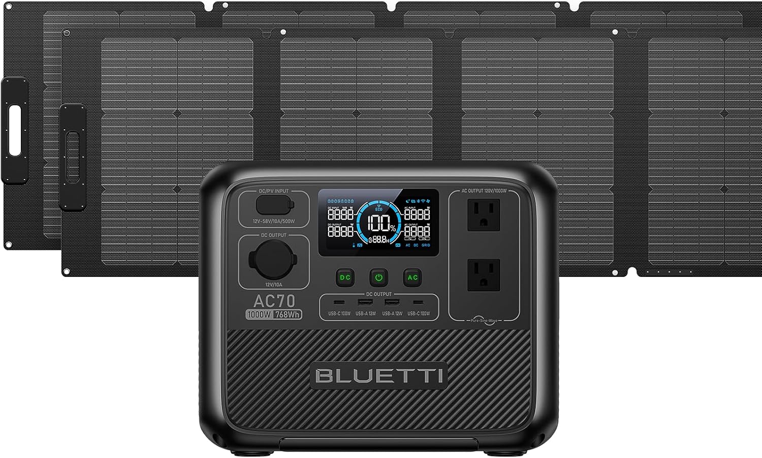 Amazon.com : BLUETTI Portable Power Station AC70 with 2 120W PV120S ...