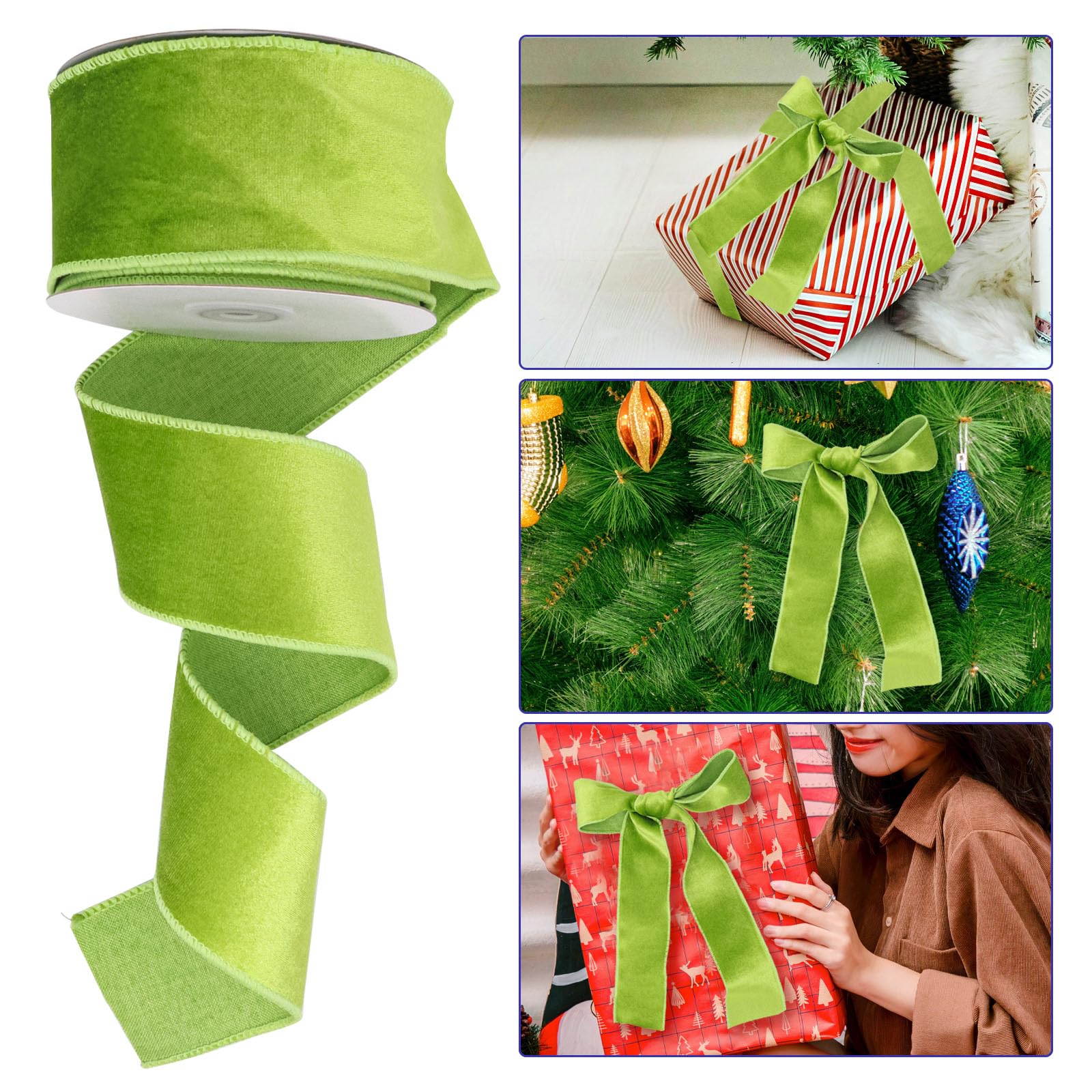Amazon.com: GDFYMI Green Velvet Ribbons, 2.5" Vintage Christmas Wired ...