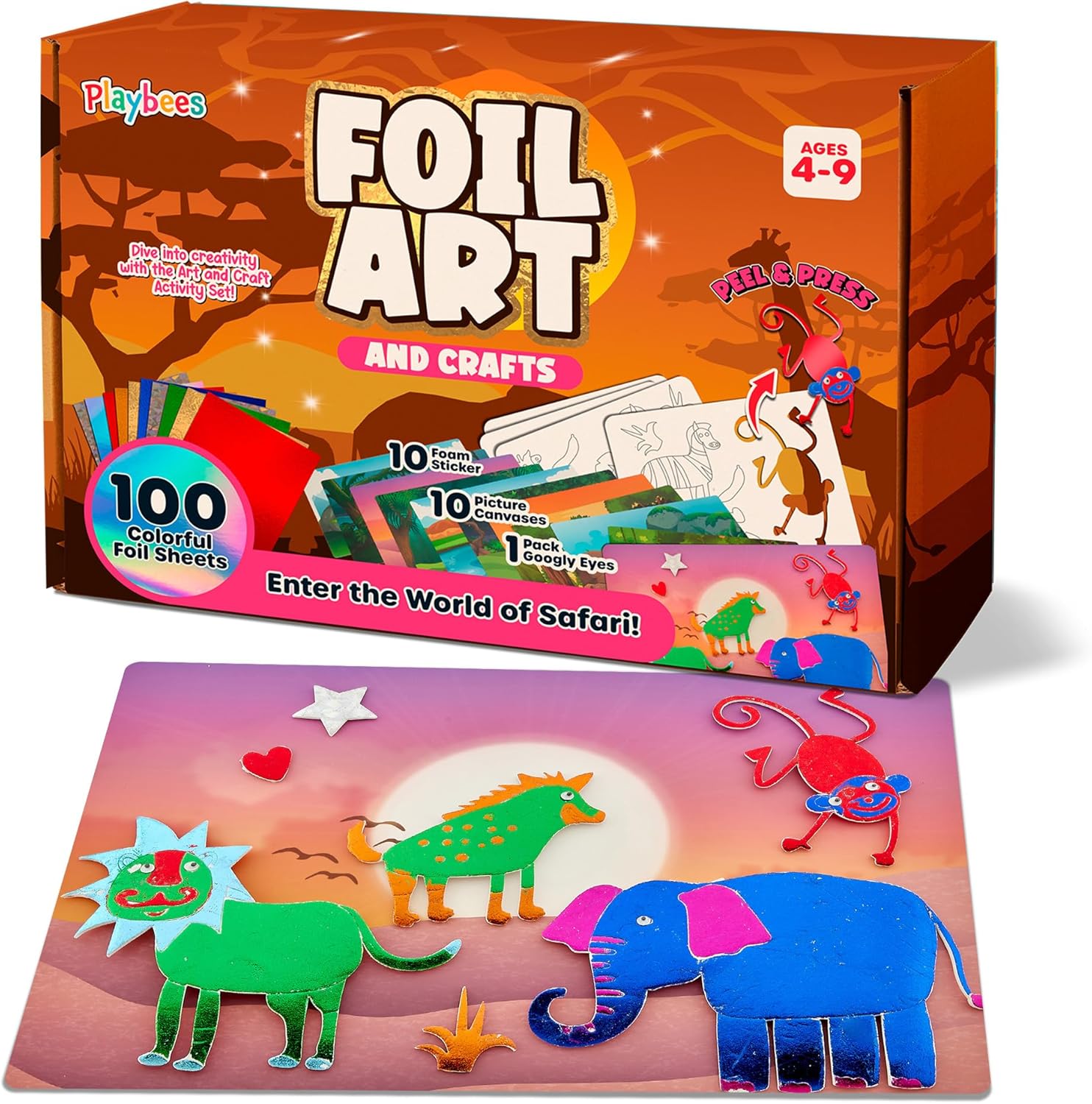 Amazon.com: Playbees Foil Art Kit Animals Mega Pack Preschool Arts and Crafts Kit for Kids- No ...