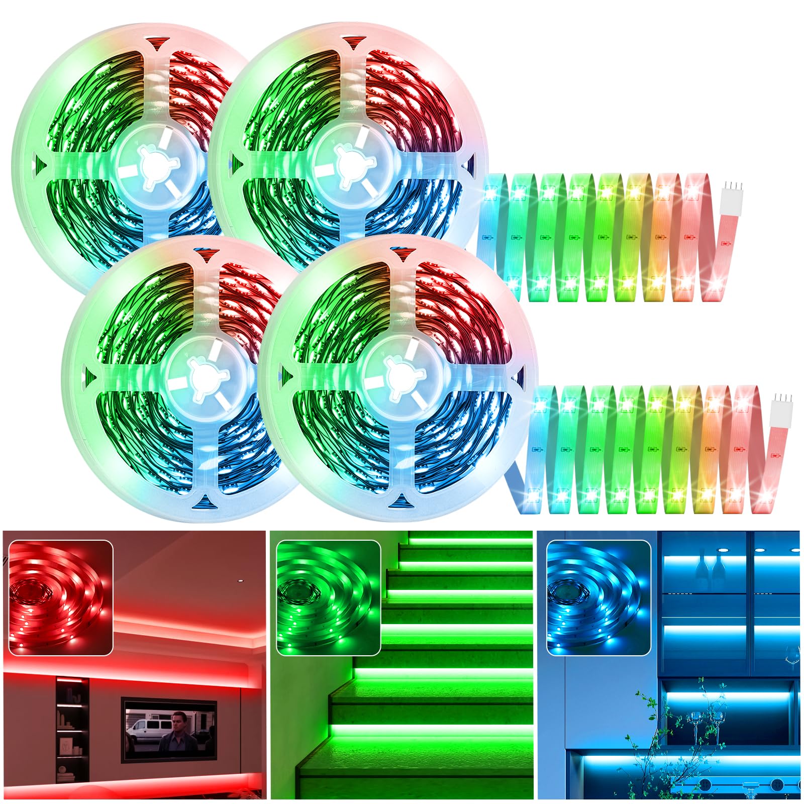 Amazon.com: 131.2ft LED Strip Lights(4 Rolls of 32.8ft),480LEDs 5050 ...