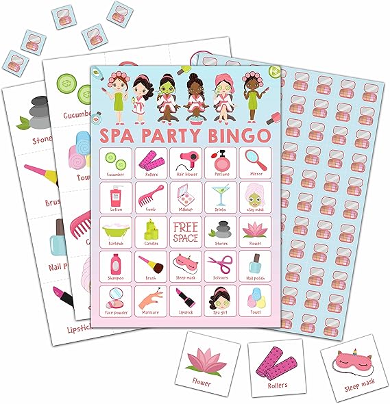 Amazon.com: UTESG Spa Party Bingo Cards, Beauty Themed Birthday Party ...