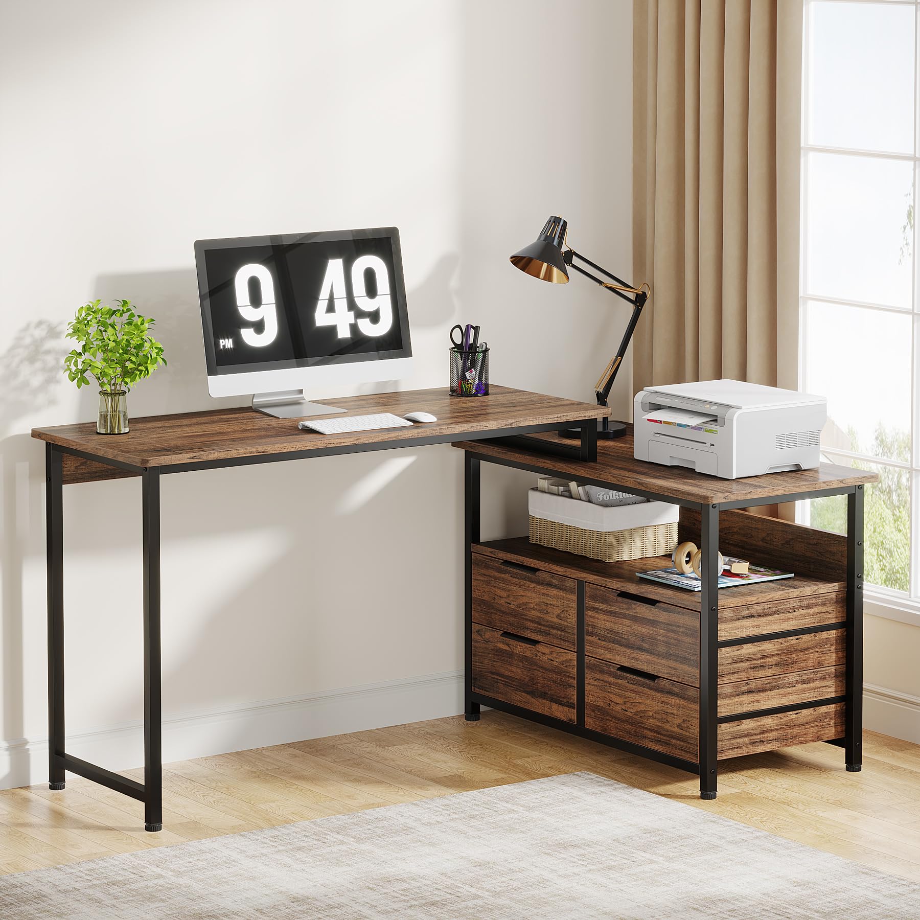Amazon.com: Tribesigns Reversible L-Shaped Desk with Drawers, Corner ...