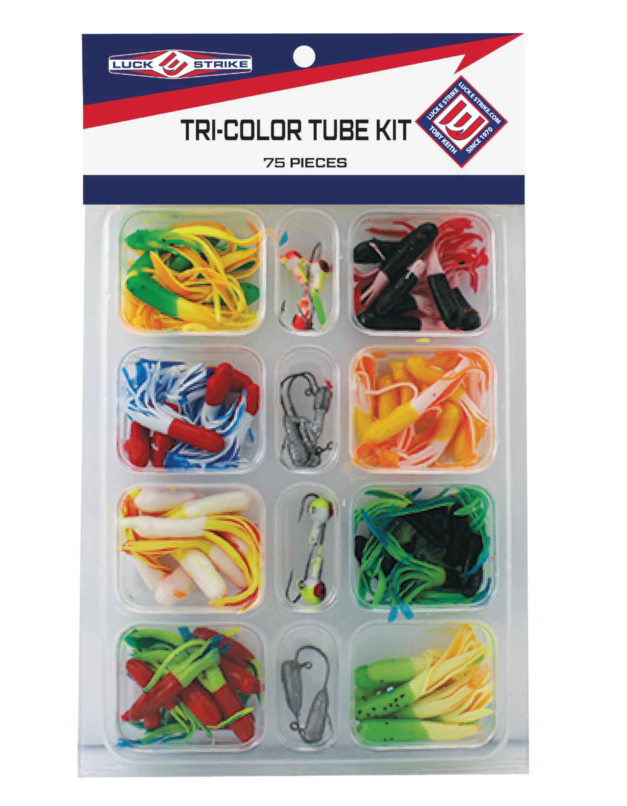 Amazon.com : Luck E Strike 1.75 Inch Tube Jig Kit (75 Peices) Tri-Color ...