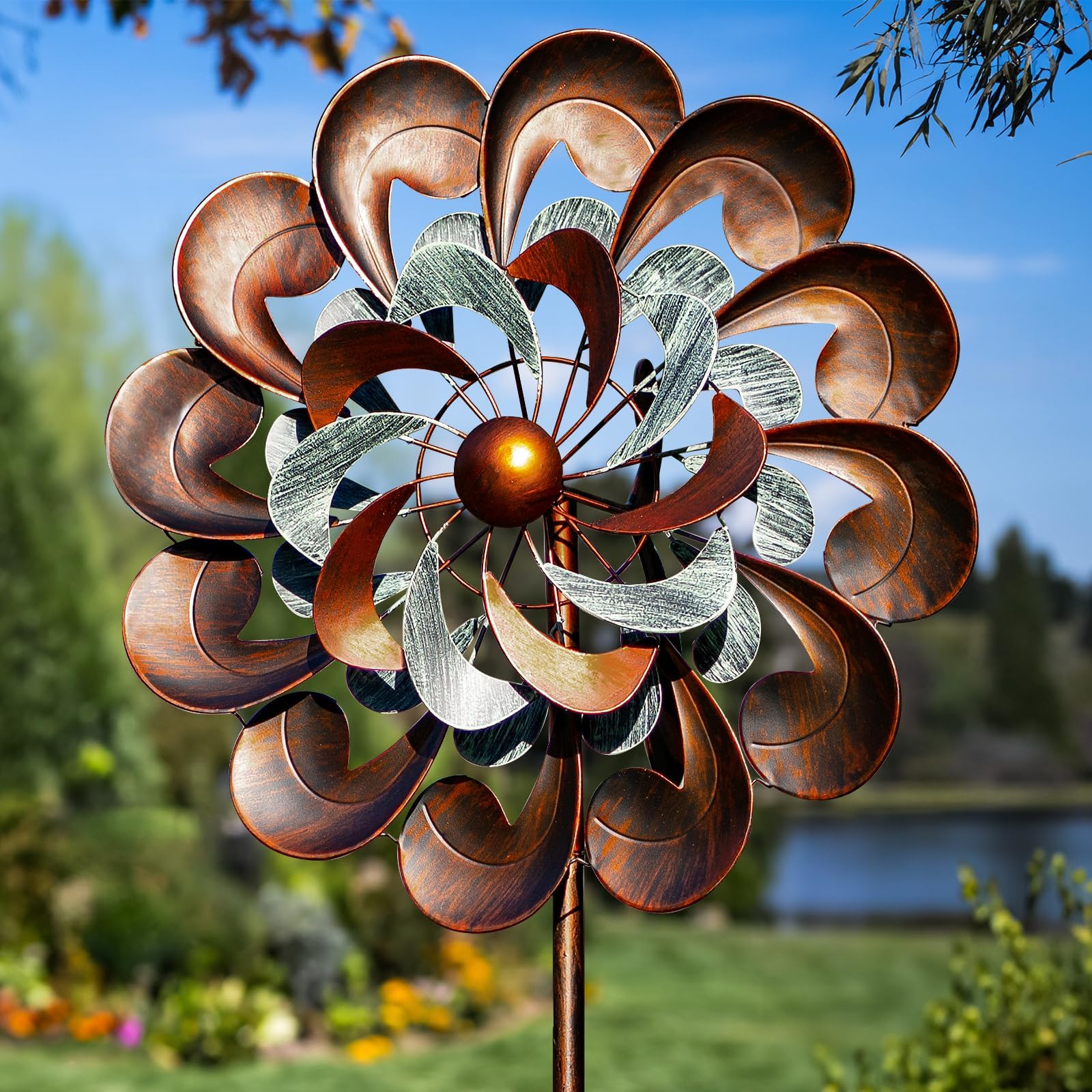 Amazon.com: LimeHill Willow Leaf Wind Spinner and Silver Spherality ...
