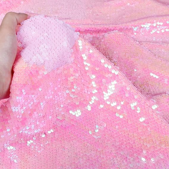 ShinyBeauty Pink Sequin Fabric by The Yard - Mermaid Glitter Flip ...
