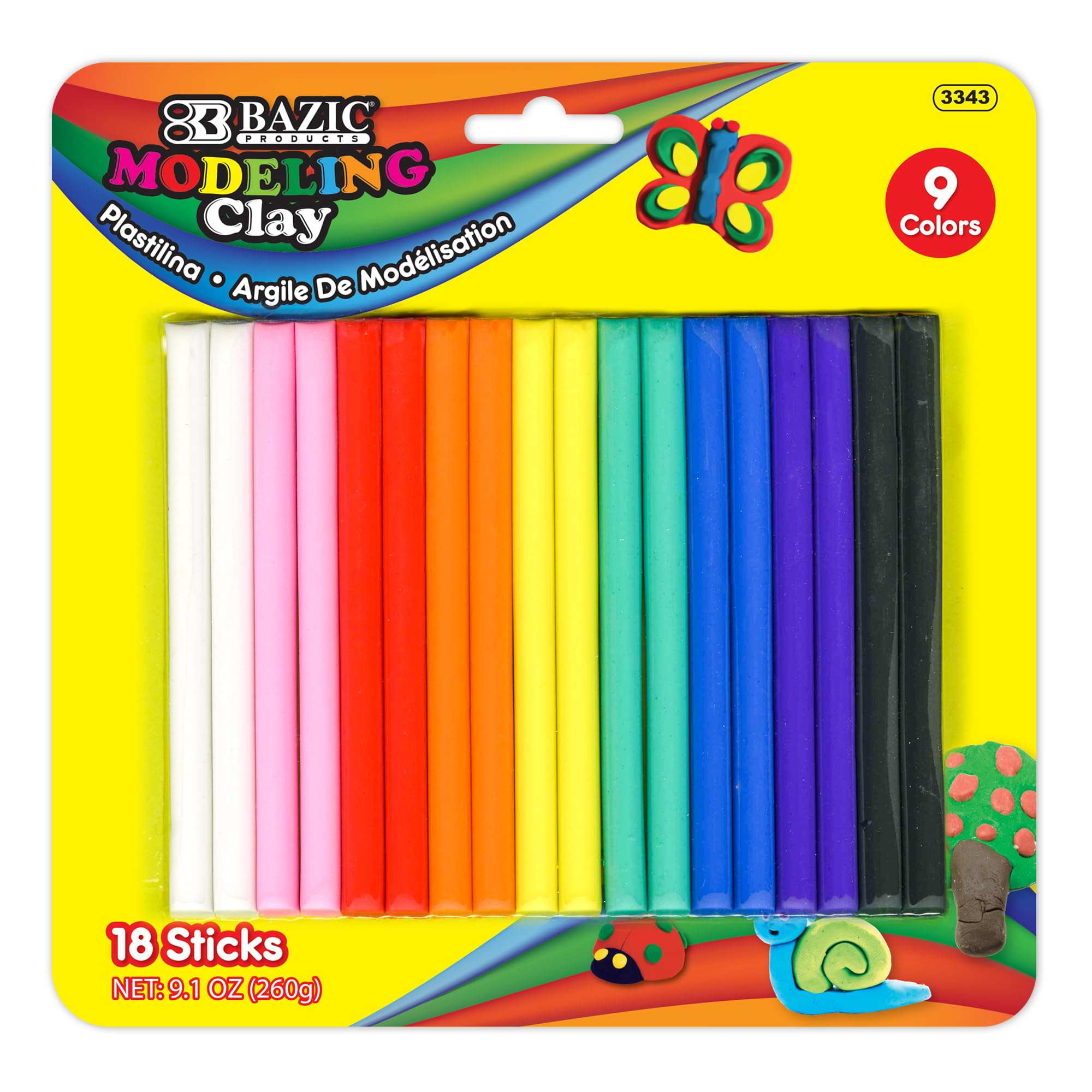 Amazon.com: BAZIC Modeling Clay Stick 9 Color, 260g (9.17 oz), Modeling ...
