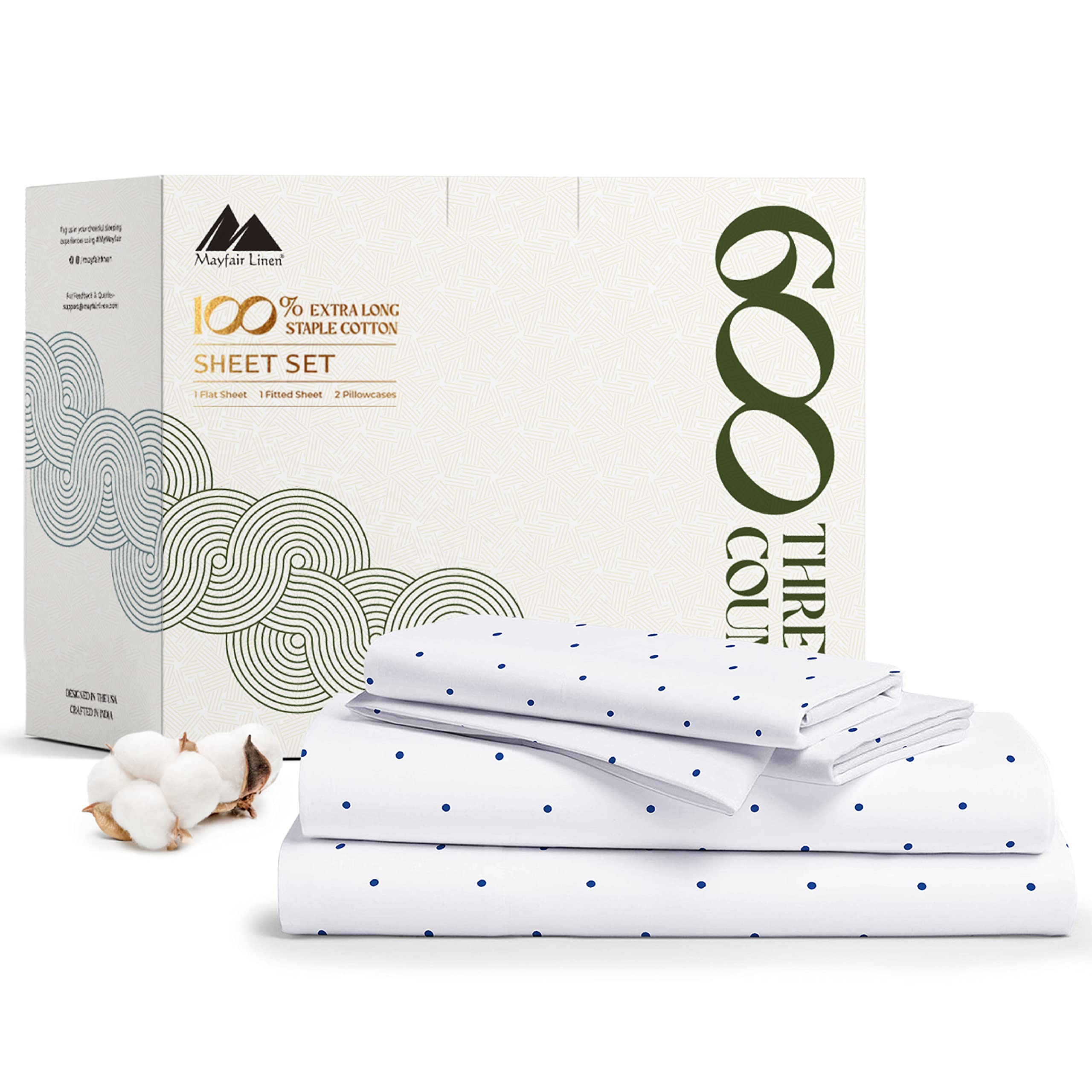 Amazon.com: Mayfair Linen 100% Egyptian Cotton Printed Bed Sheets - 600 ...
